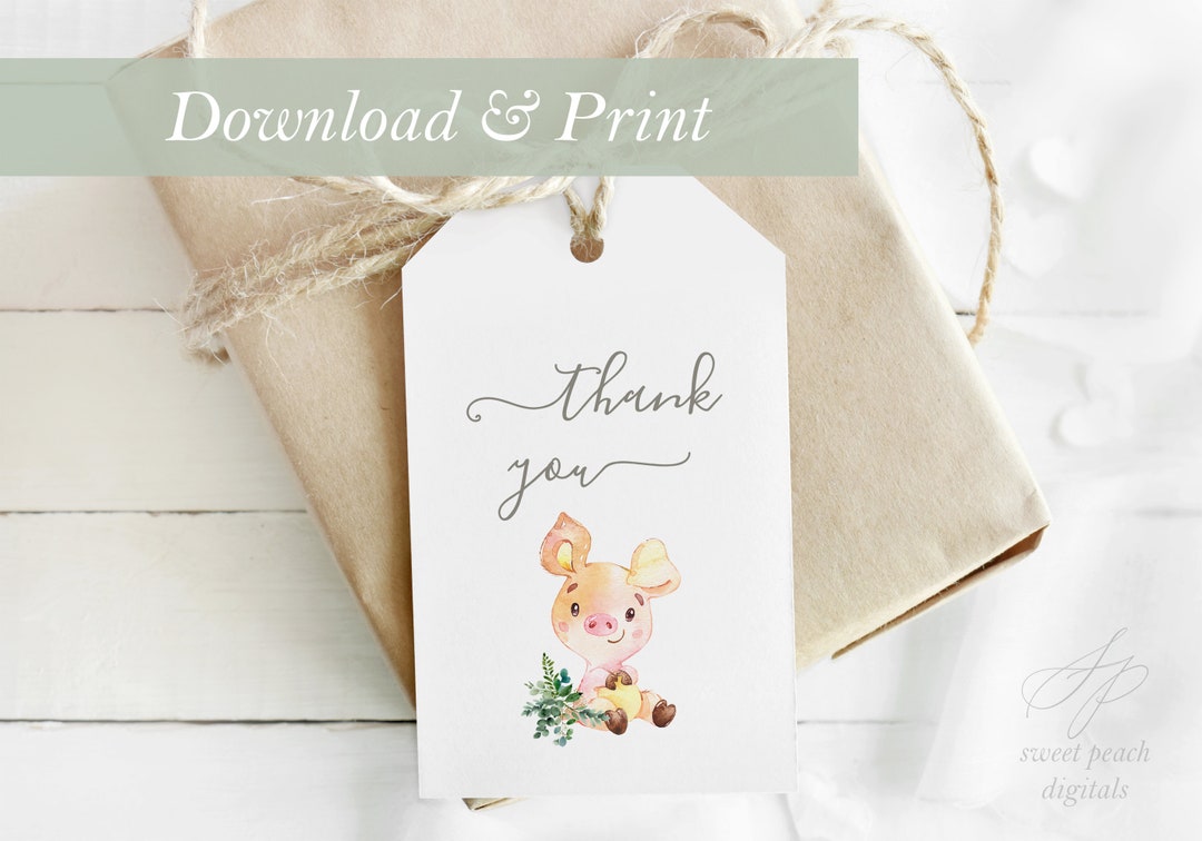 Farm Pig Gift Tags Favor Piglet Tag Baby Shower Birthday Eucalyptus ...