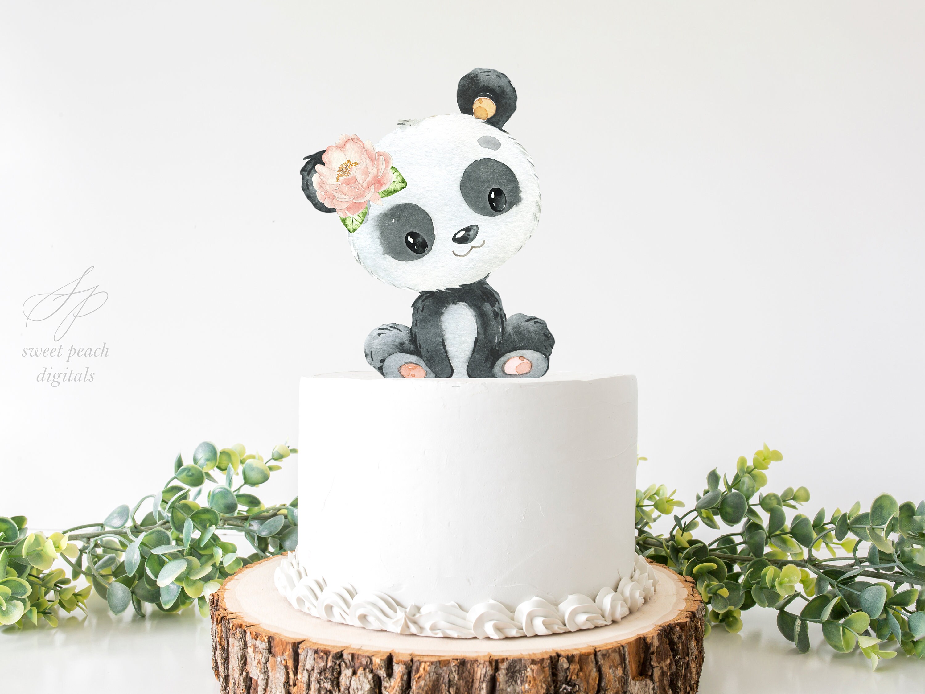 Girl Panda Topper DOUBLE SIDED Printable Flower Cut Out Safari | Etsy