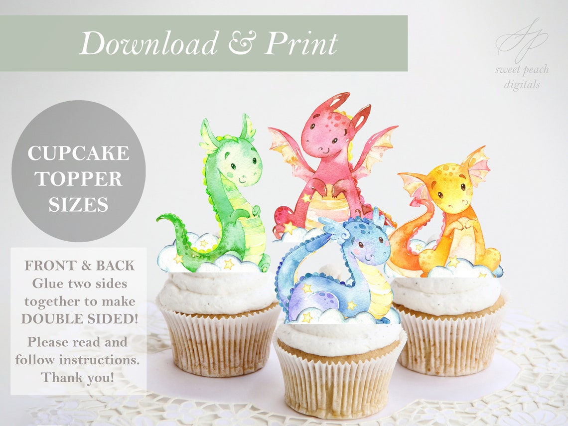 Dragon Digital Cupcake Topper Birthday Theme Printable Cup - Etsy