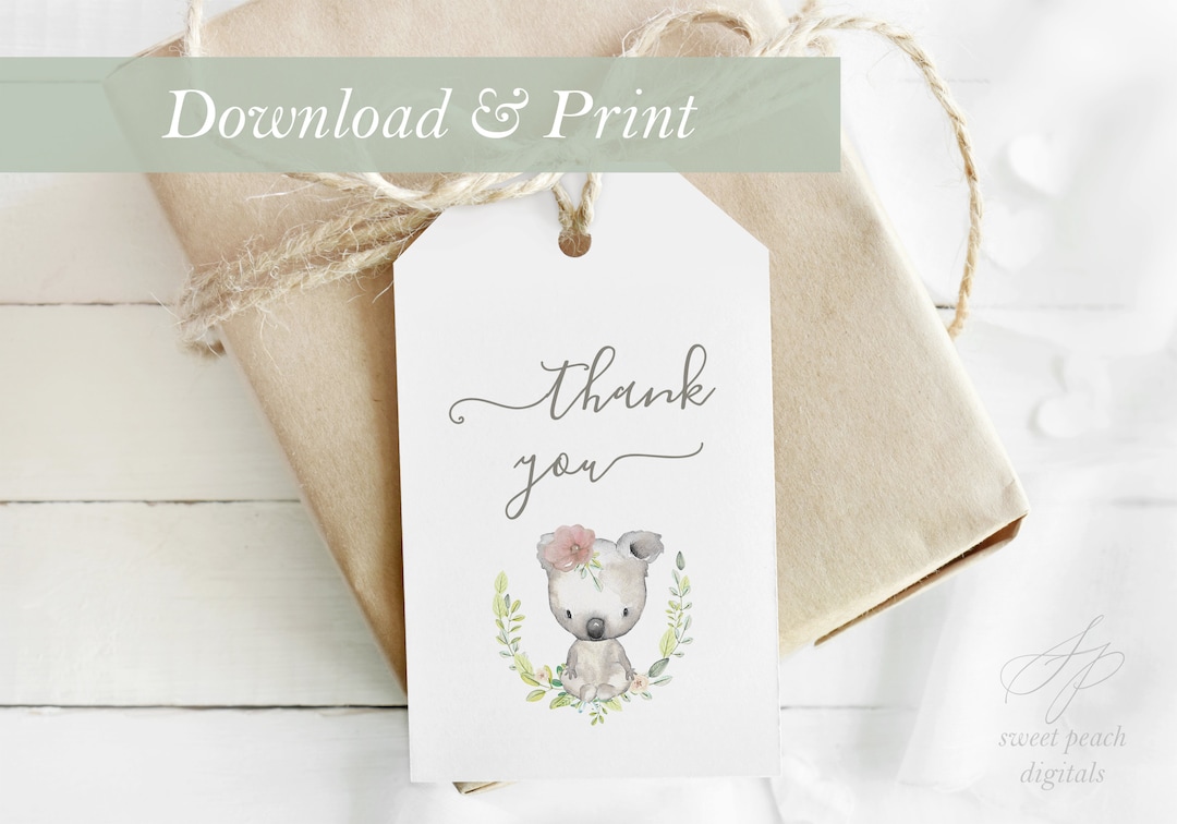 Koala Gift Tags Favor Tag Australian Baby Shower Birthday Floral ...