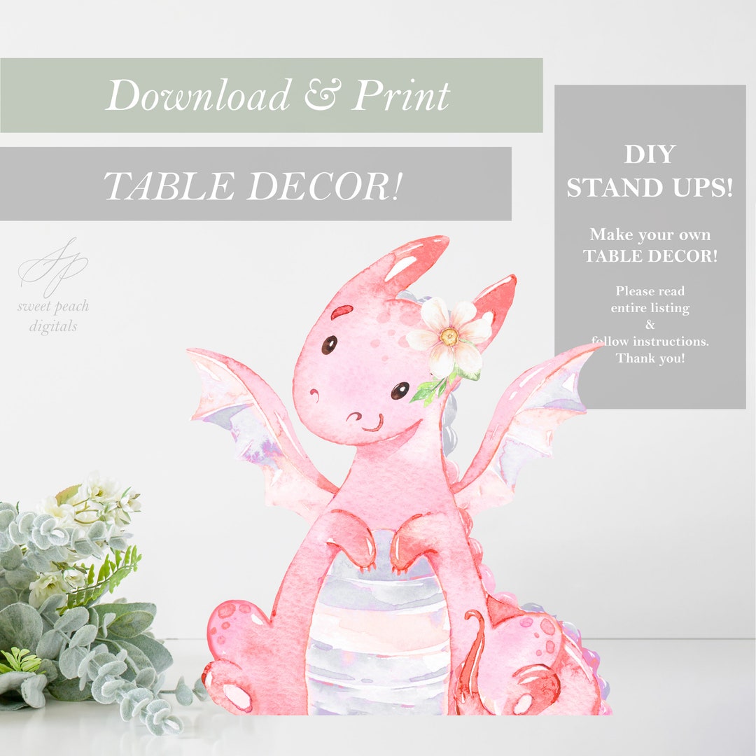 Girl Dragon Party Table Decor Cut Out Printable Stand up Birthday Theme ...