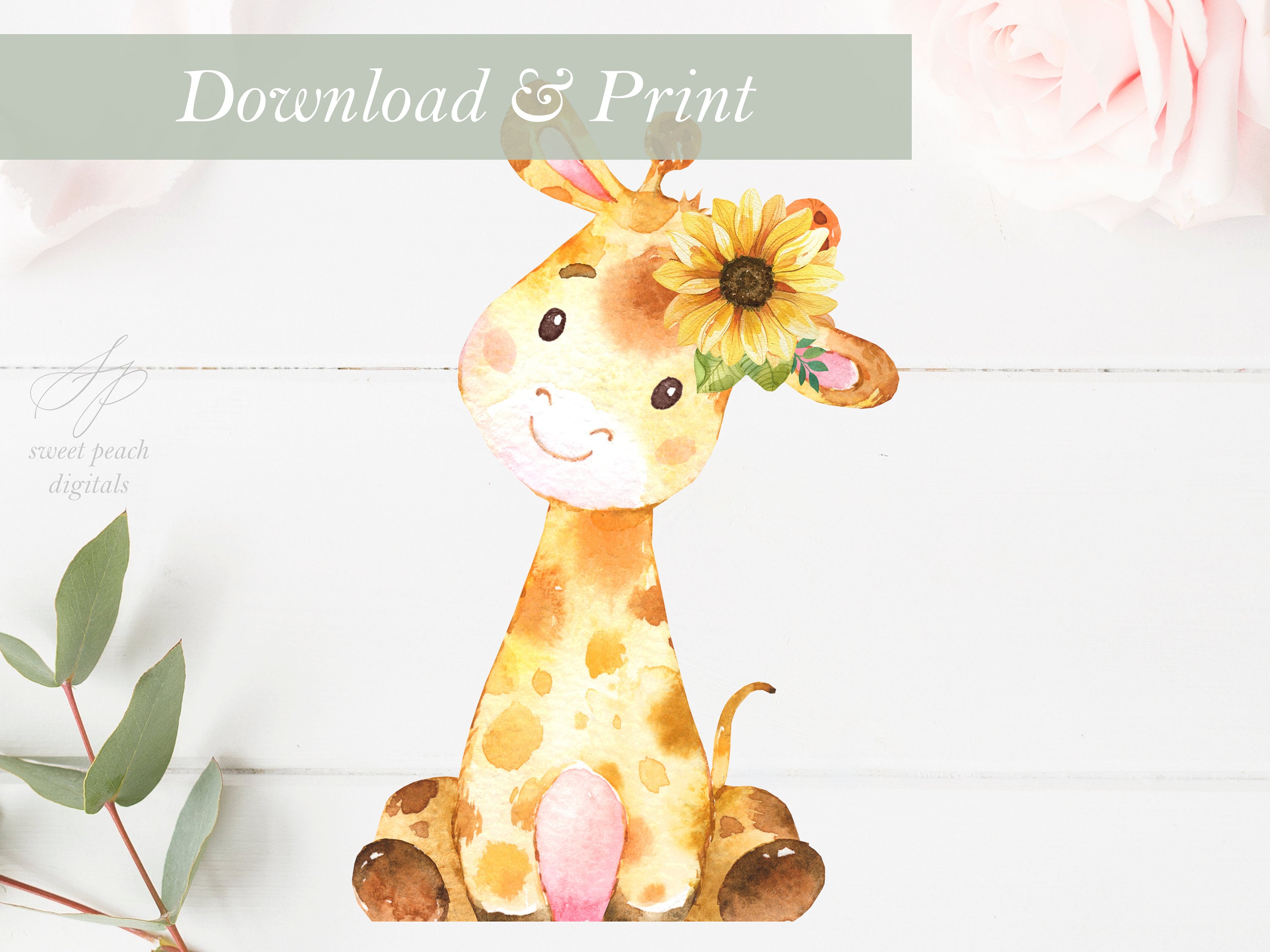 Safari Giraffe Baby Shower Birthday Party Decor Digital Cut Out ...