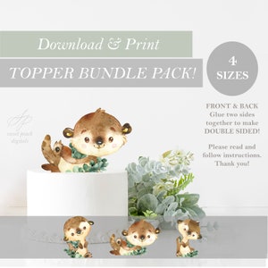 BUNDLE Otter Cake Topper 4 Sizes Woodland Forest Print and Cut Out ...