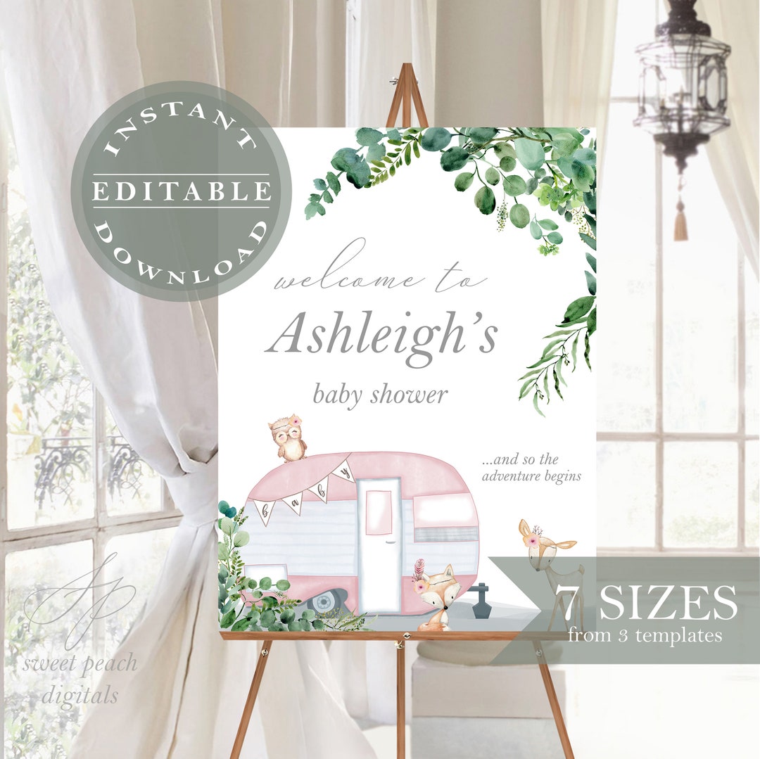 Camper Welcome Sign Baby Shower Birthday Signage Editable Template ...