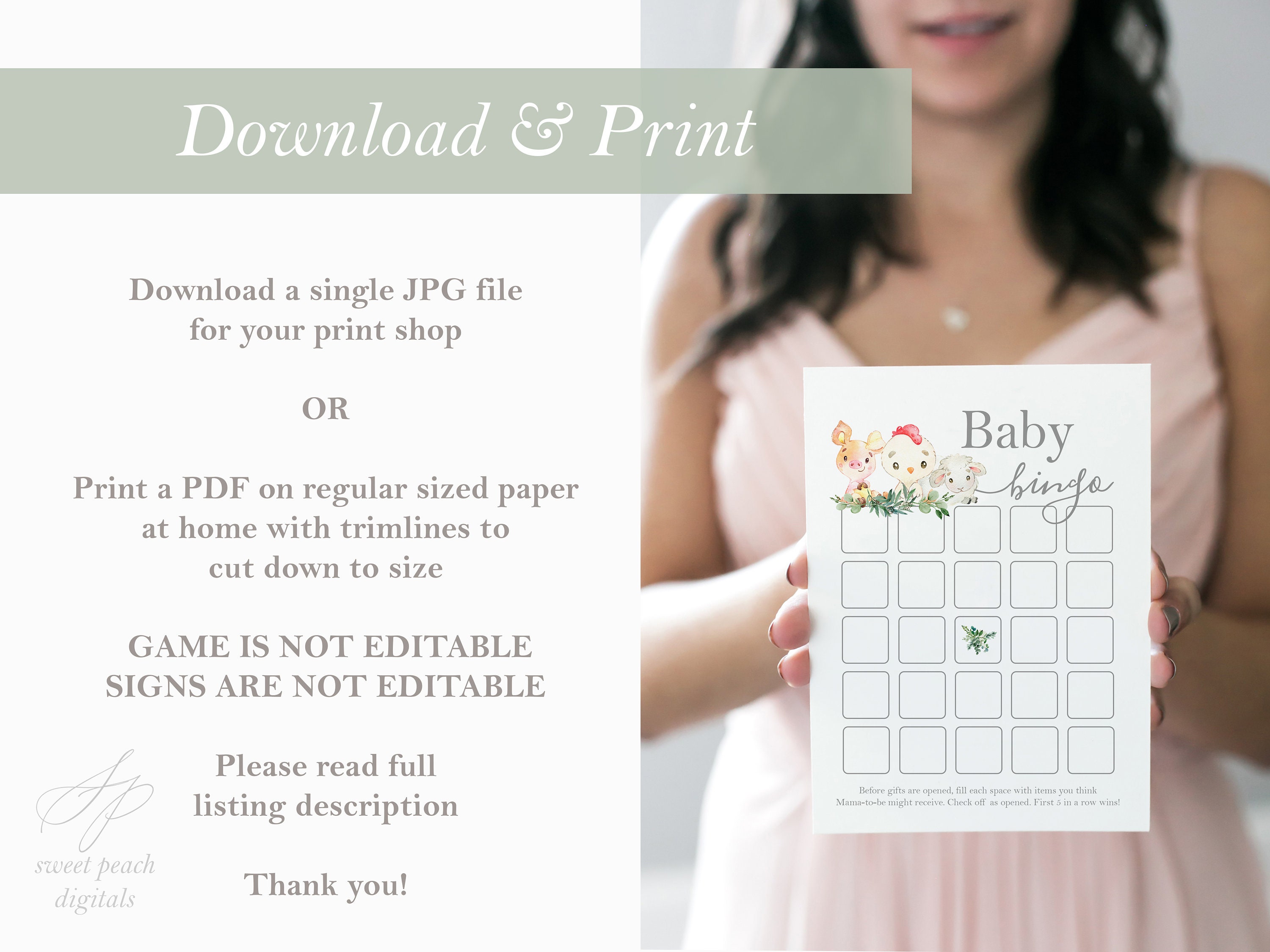 Farm Baby Shower Game Baby Bingo Card Digital Farmer Chicken Rooster ...