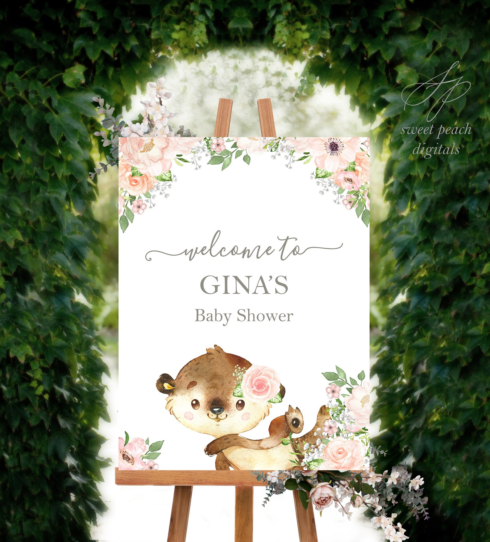 Otter Welcome Baby Shower Sign Woodland Forest Animal Digital | Etsy