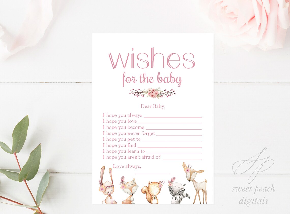 PRINTABLE Baby Shower Game Cards Wishes for Baby Girl Nursery - Etsy