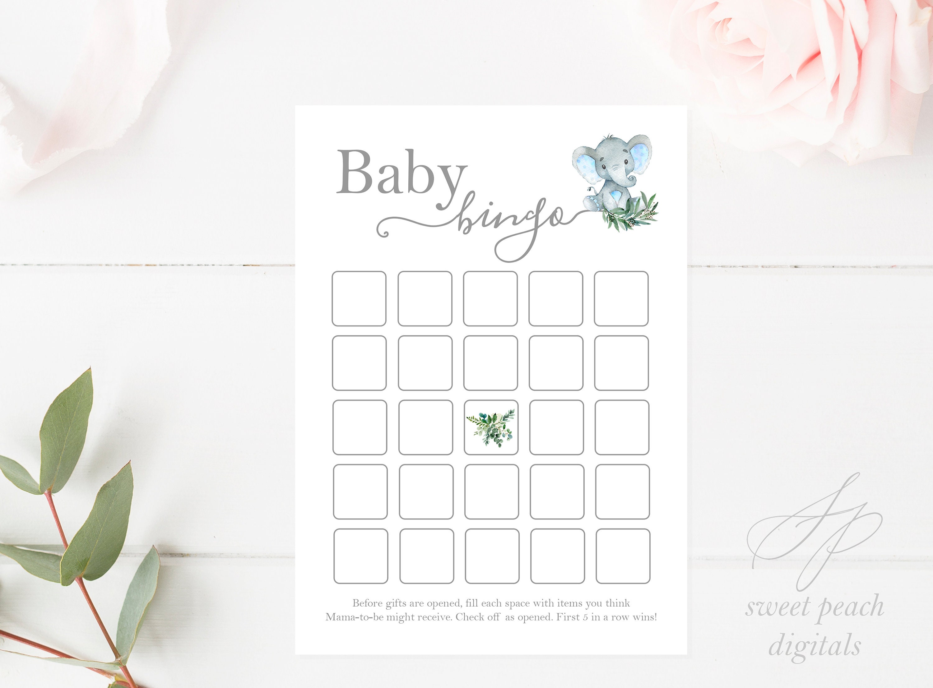 Safari Baby Shower Game Bingo Elephant Sign and Card Printable Jungle ...