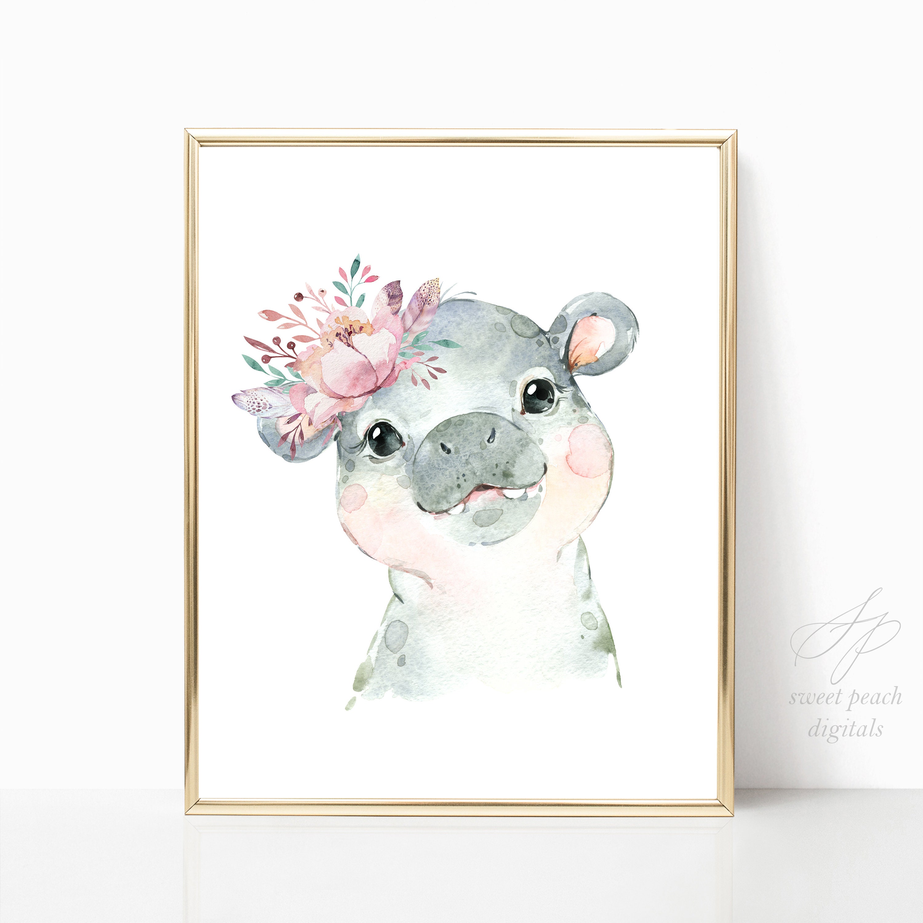 Boho Hippo Nursery Decor Wall Art Printable Digital Prints | Etsy