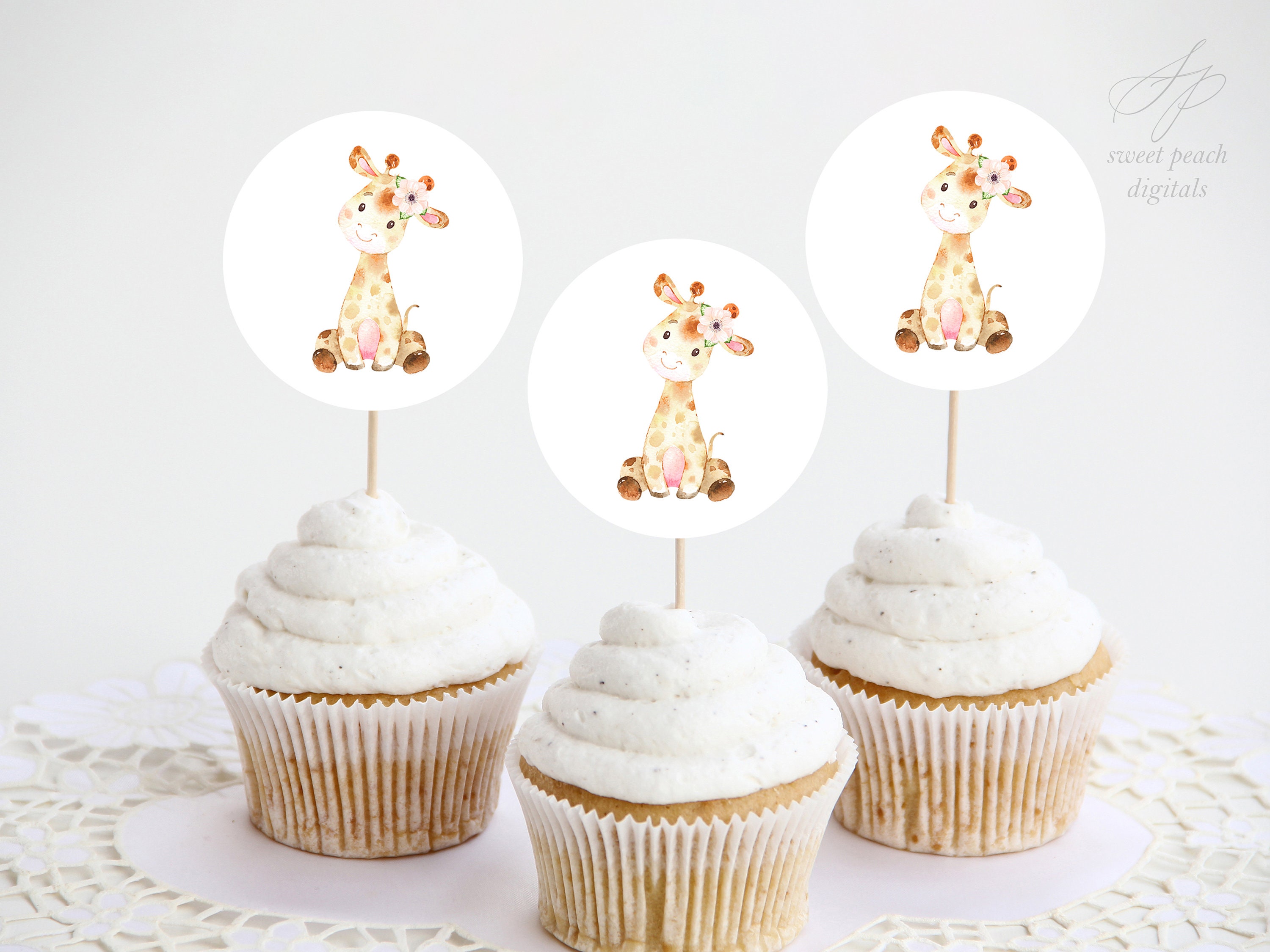Giraffe Cupcake Topper Digital Printable Cup Cake Decoration Baby ...