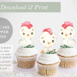 Rooster Chick Farm Cupcake Topper Woodland Digital Printable Cup Cake ...