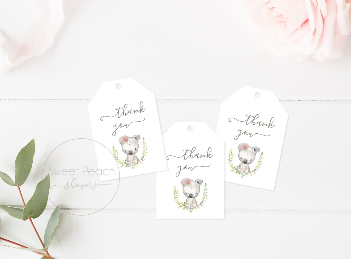 Koala Gift Tags Favor Tag Australian Baby Shower Birthday Floral ...