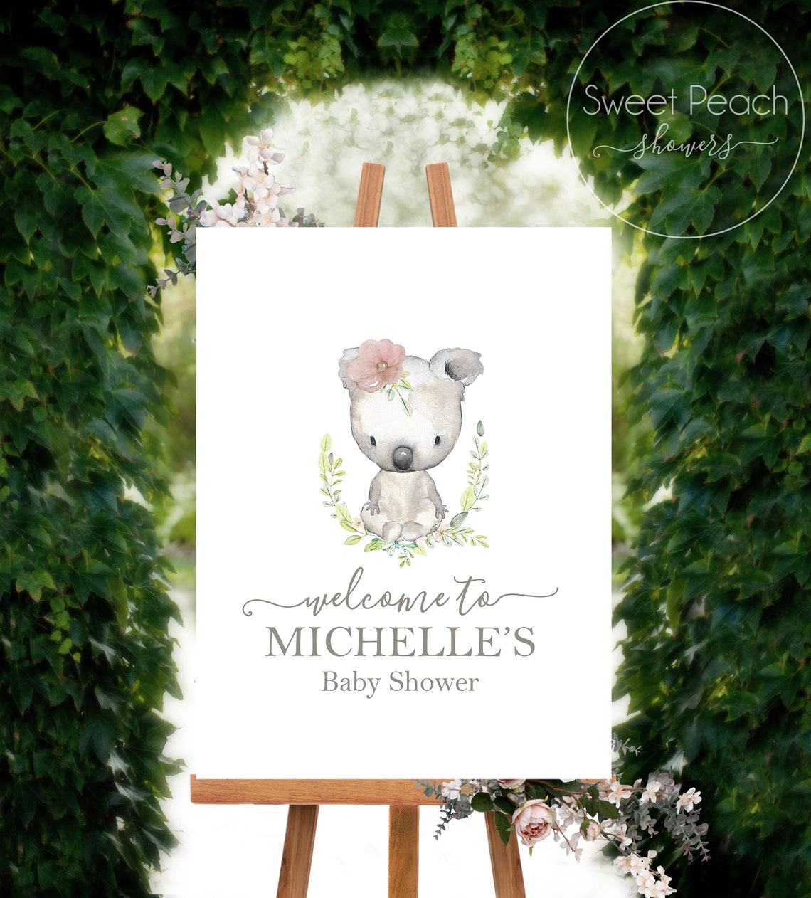 Koala Welcome Sign Baby Shower Birthday Signage Editable Template ...