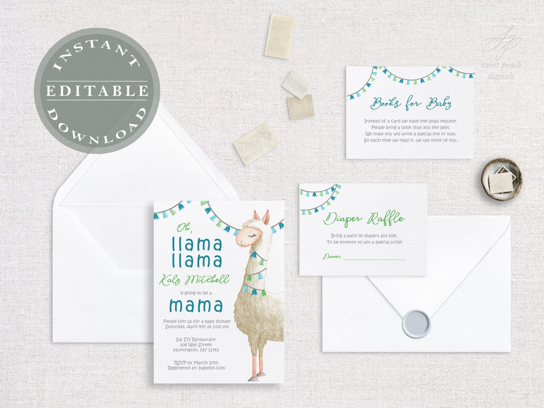 Llama Alpaca Invitation Baby Shower Birthday Farm Digital Printable ...