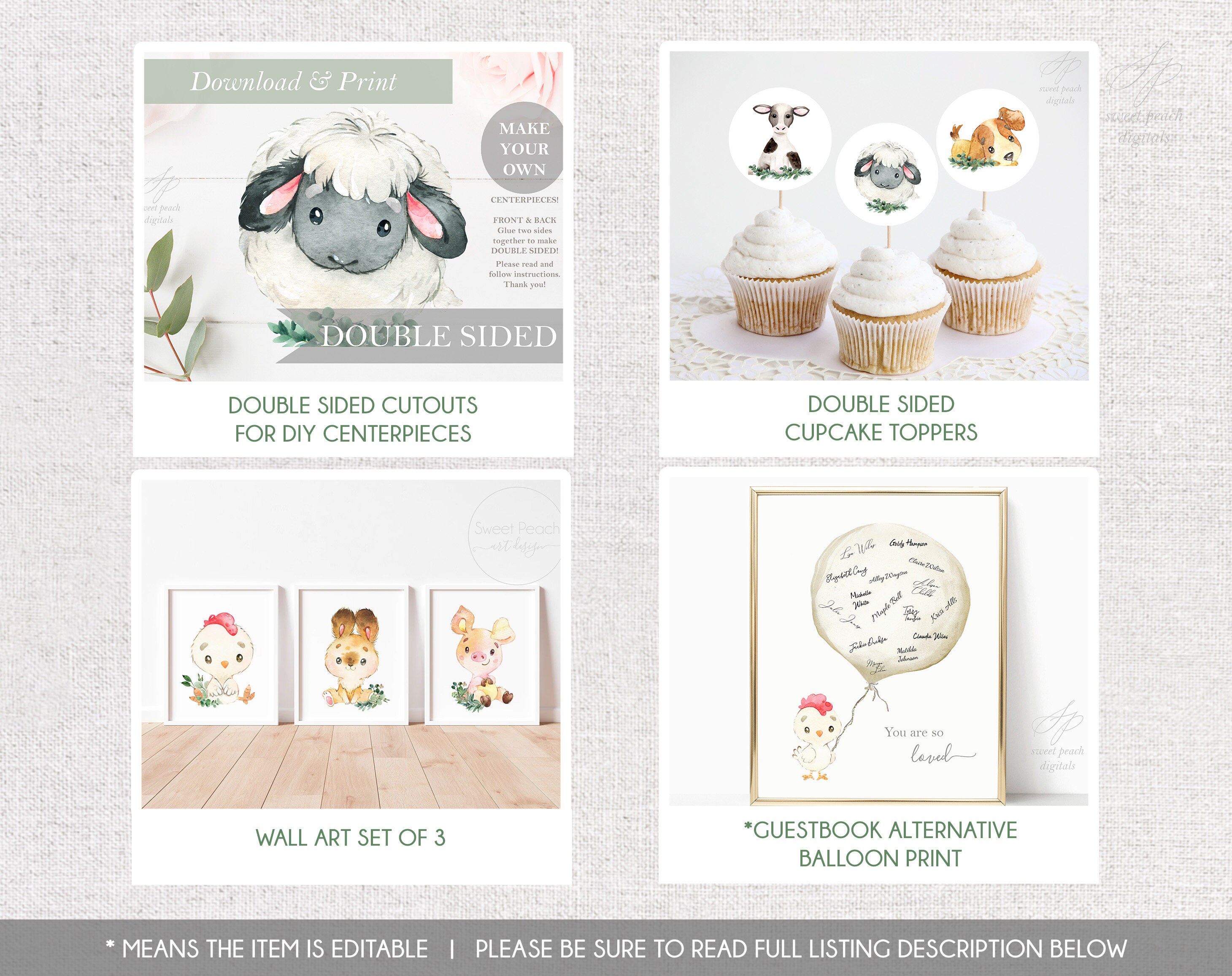 Farm Baby Shower Bundle Barnyard Invitation Decor Thank You Card Gift ...