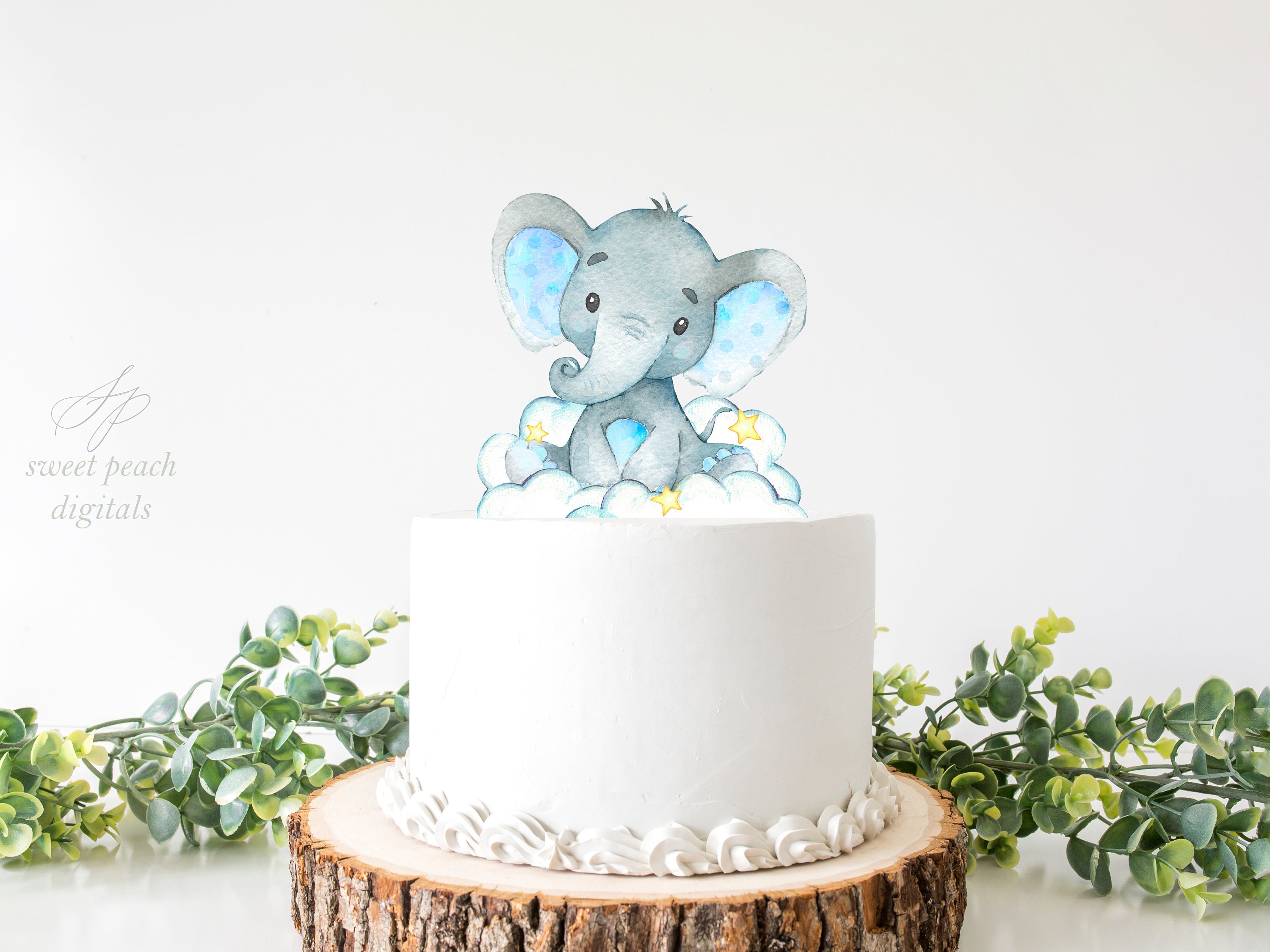 Elephant Toppers 4 Sizes Safari Blue Cut Out Cloud Printable | Etsy