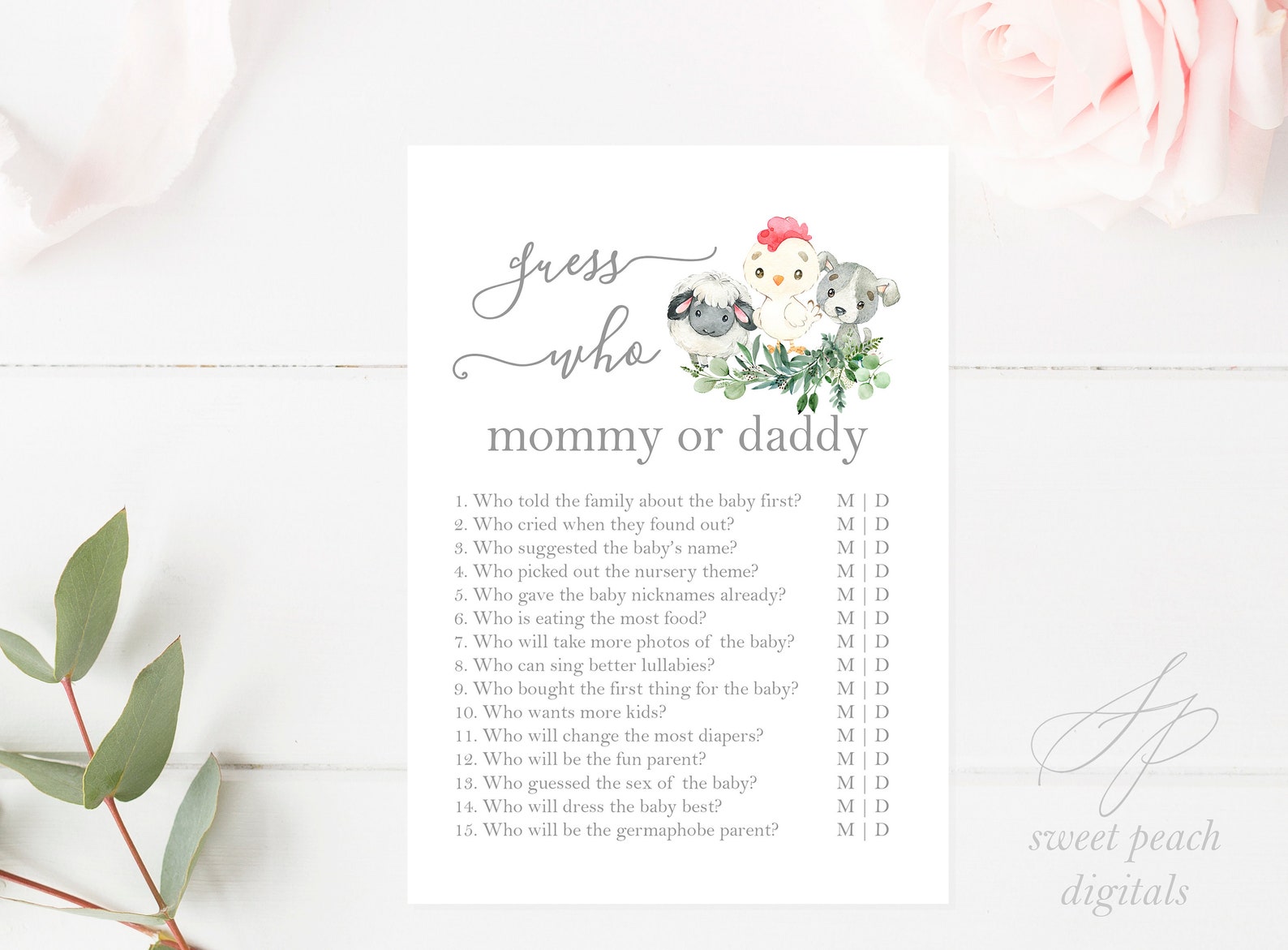 Farm Baby Shower Game Guess Who Mommy or Daddy Card Digital | Etsy