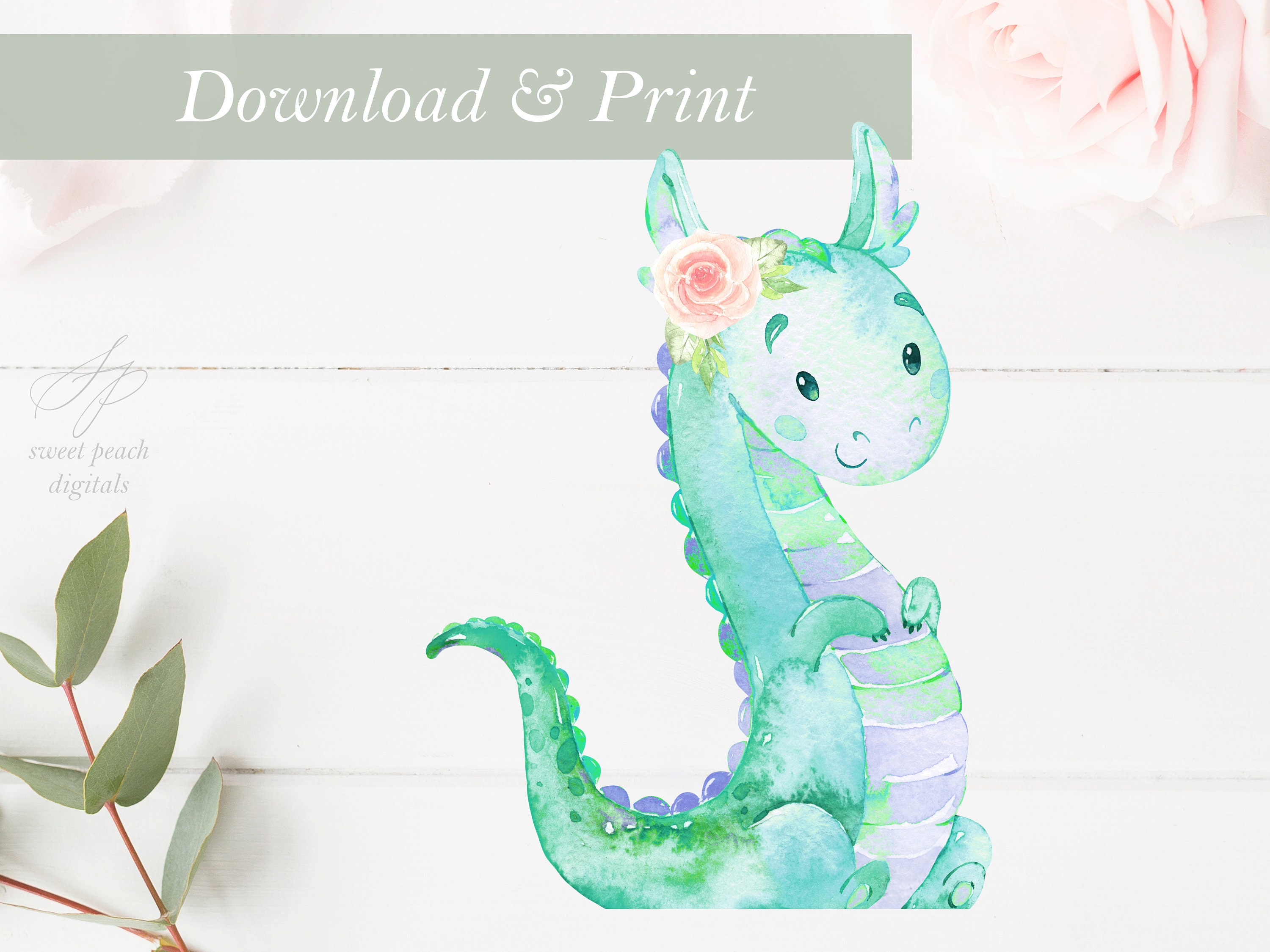 Girl Dragon DIY Centerpieces Blue Dragon Print and Cut DIY Double Sided ...