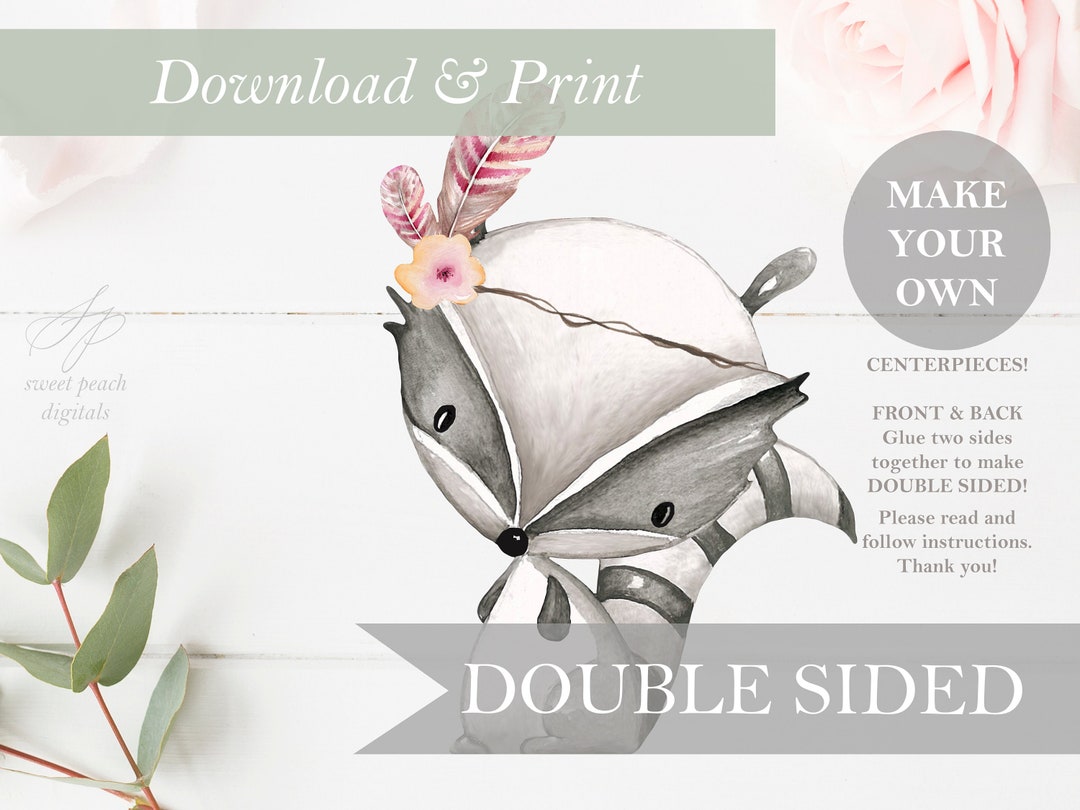Forest Baby Shower Raccoon Cut Out Printable Stand up Woodland Girl ...