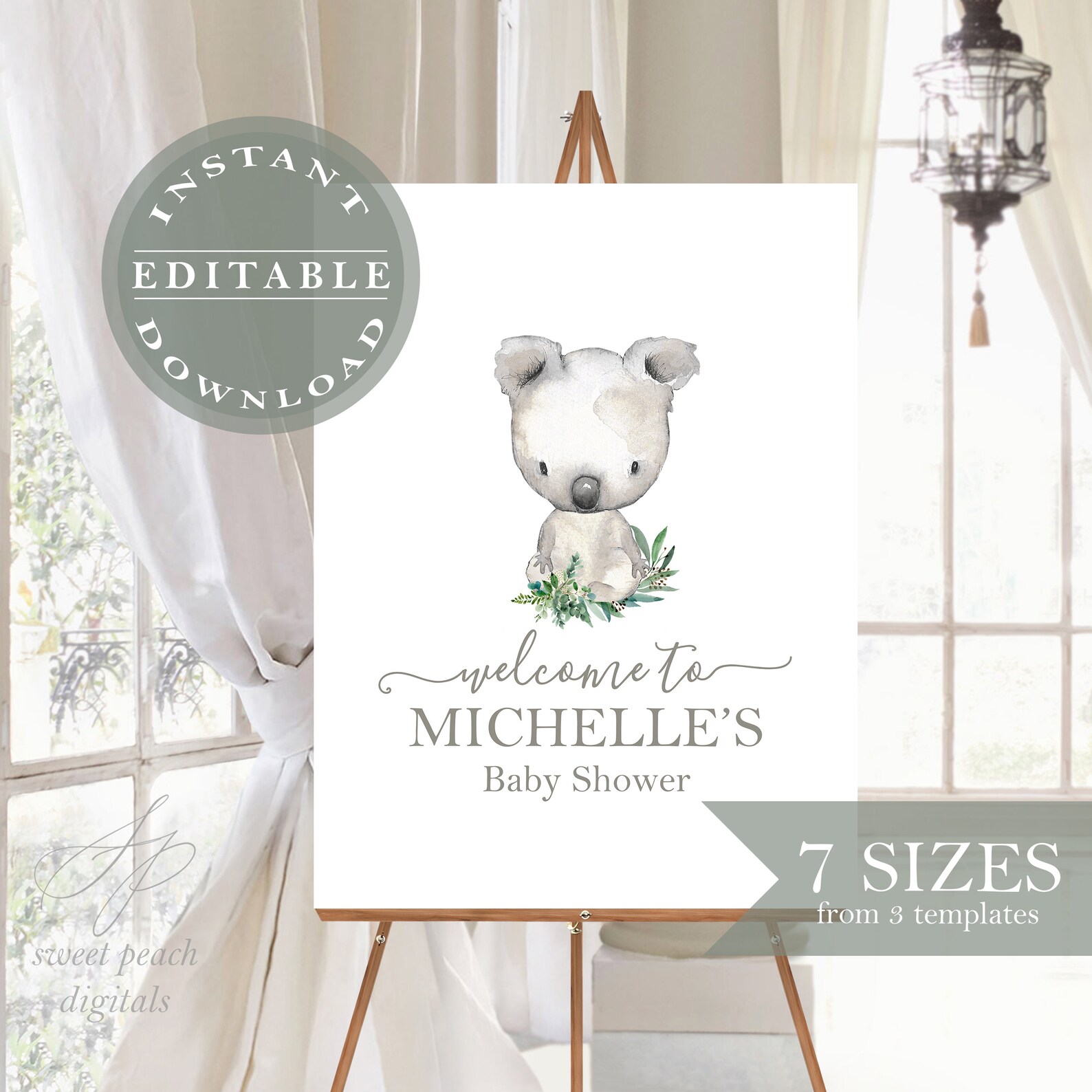 Koala Welcome Sign Baby Shower Birthday Signage Editable Template ...
