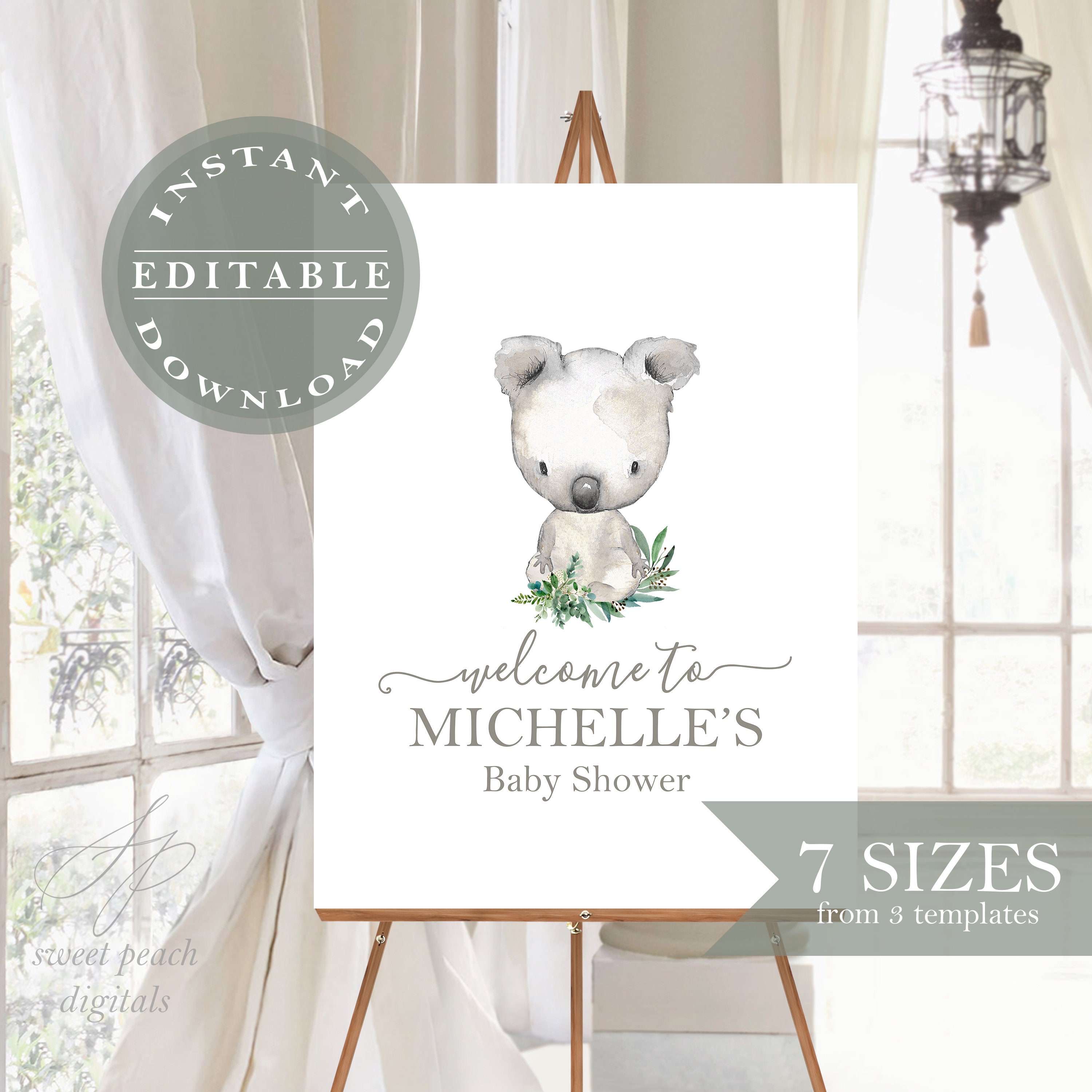 Koala Welcome Sign Baby Shower Birthday Signage Editable Template ...
