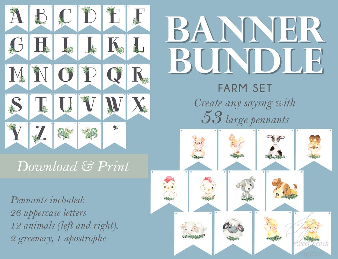 Farm Large Banner Bundle Party Baby Shower Birthday Animal Printable ...