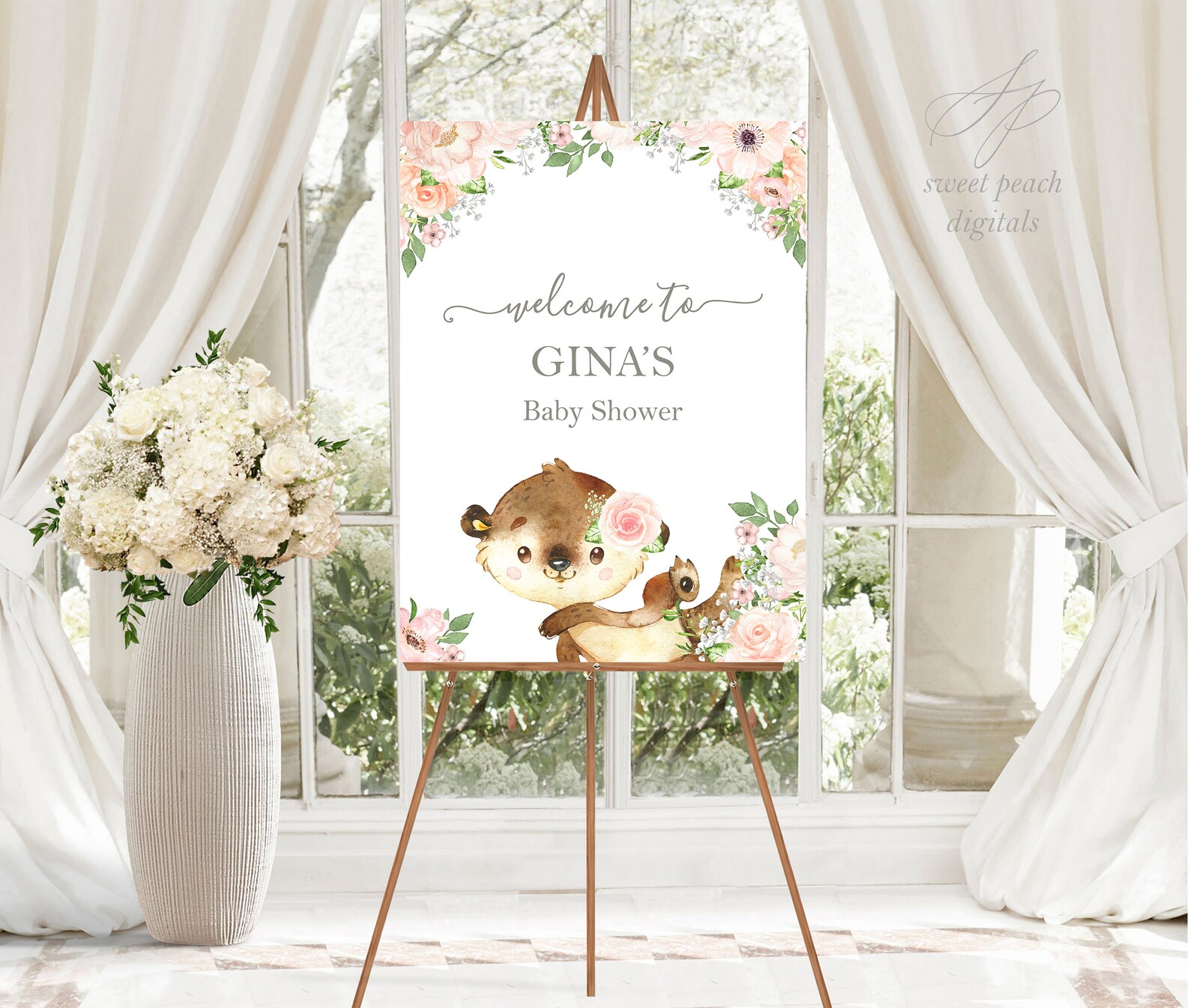 Otter Welcome Baby Shower Sign Woodland Forest Animal Digital | Etsy