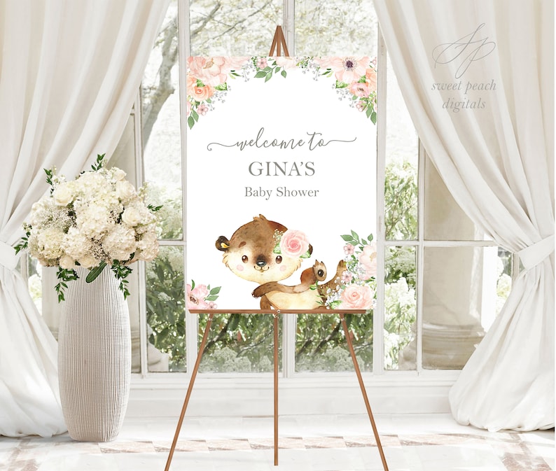Otter Welcome Baby Shower Sign Woodland Forest Animal Digital | Etsy