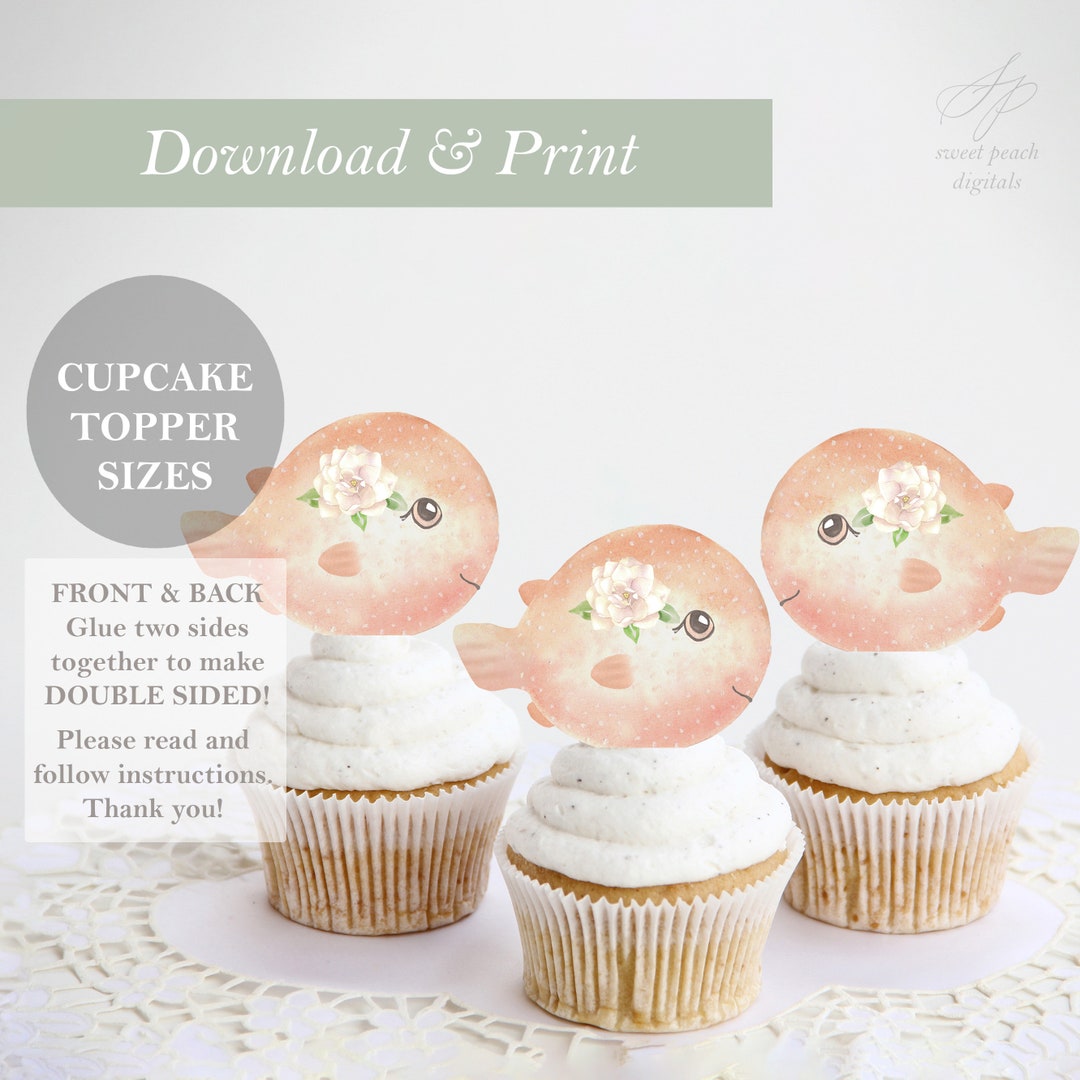 Puffer Fish Cupcake Topper Hawaiian Digital Printable Cup Cake Girl ...