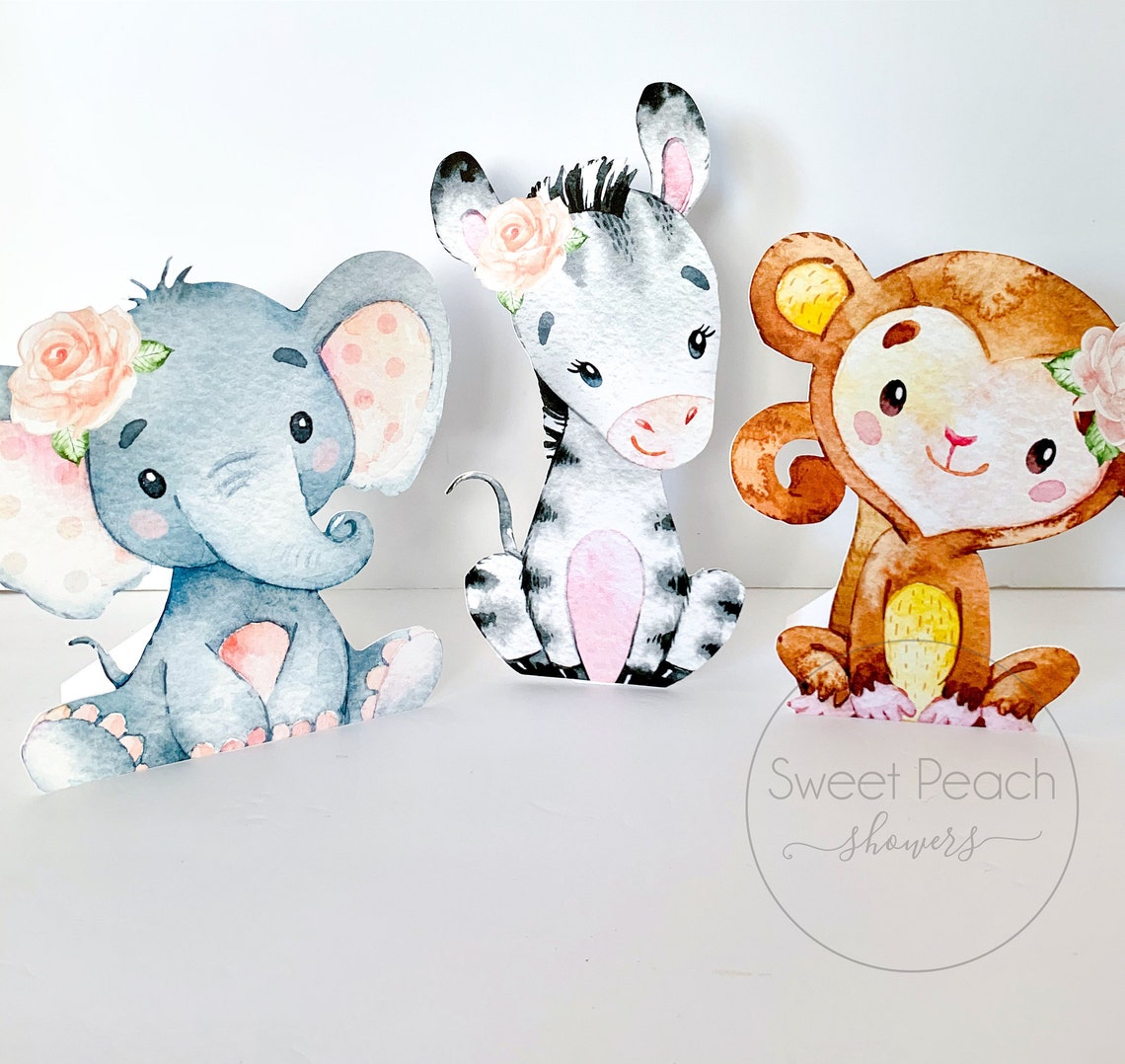 9 Jungle Safari Table Decor Cut Out Printable Stand up Safari Girl Baby ...