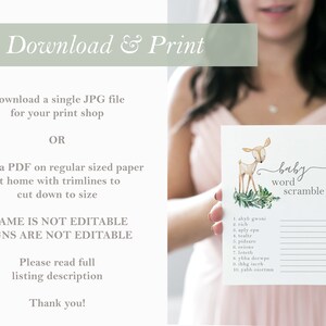 Woodland Game Word Scramble Baby Shower Card Girl Print Forest Animal ...