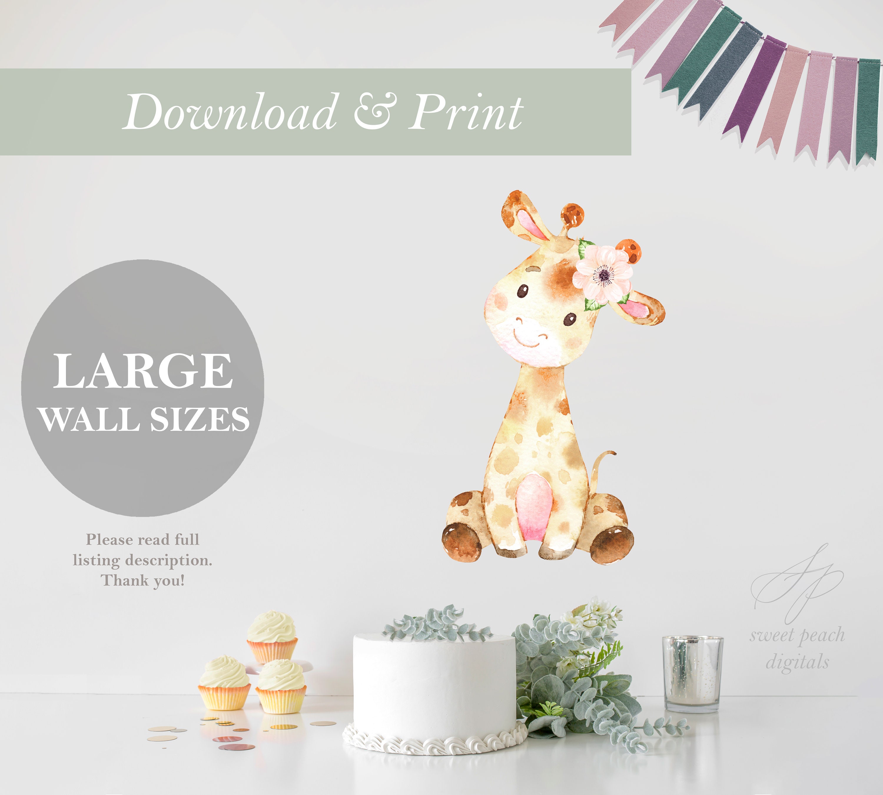 LARGE Flower Giraffe Cut Out Printable Stand up Safari Floral Pink Rose ...