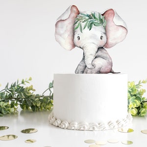 Elephant Topper 4 Sizes Safari Cut Out Greenery Printable Birthday Cake ...