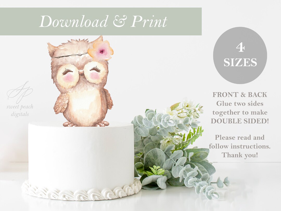 Owl Topper DOUBLE SIDED Printable Flower Cut Out Woodland Birthday Cake ...