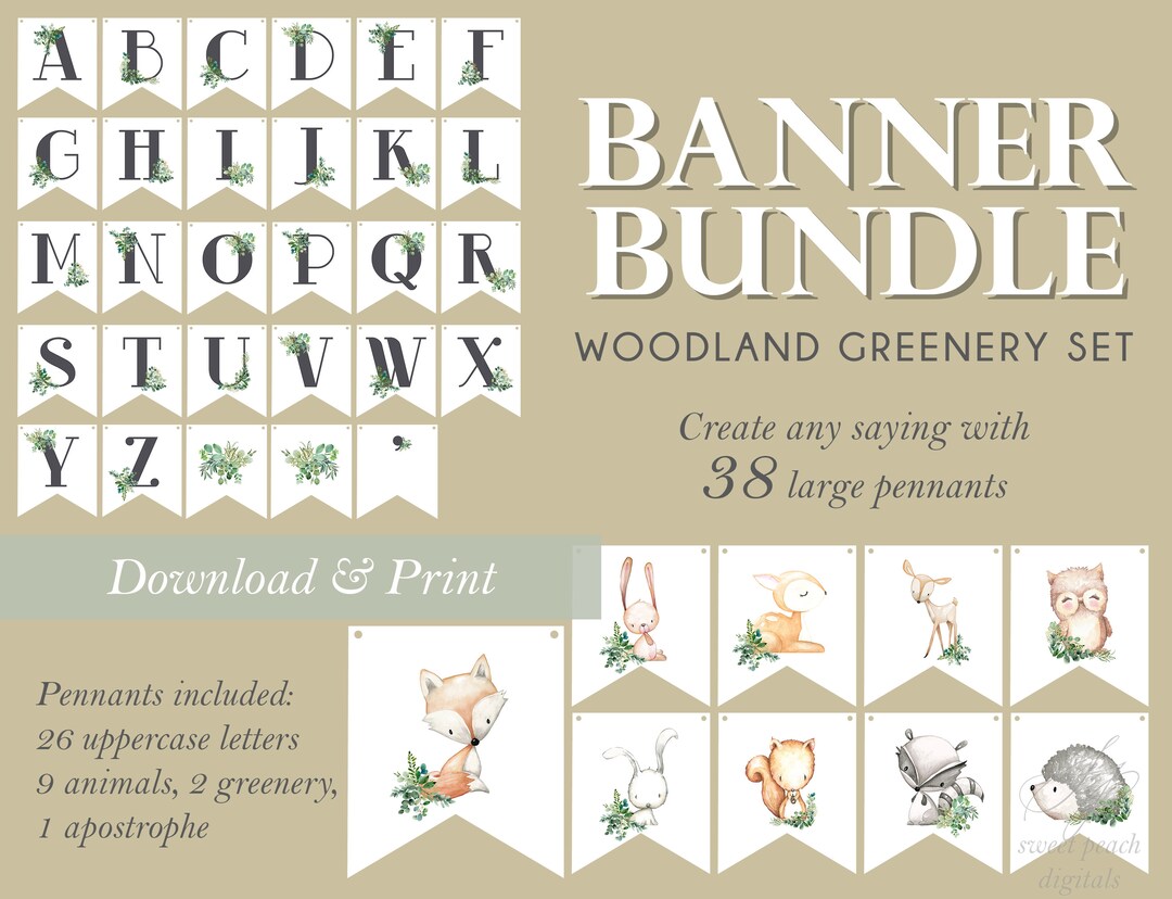 Woodland Banner Forest Bundle Gender Neutral Party Baby Shower Birthday ...