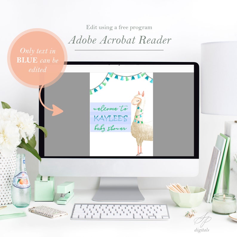 Llama Welcome Alpaca Sign Baby Shower Boy Girl Editable - Etsy