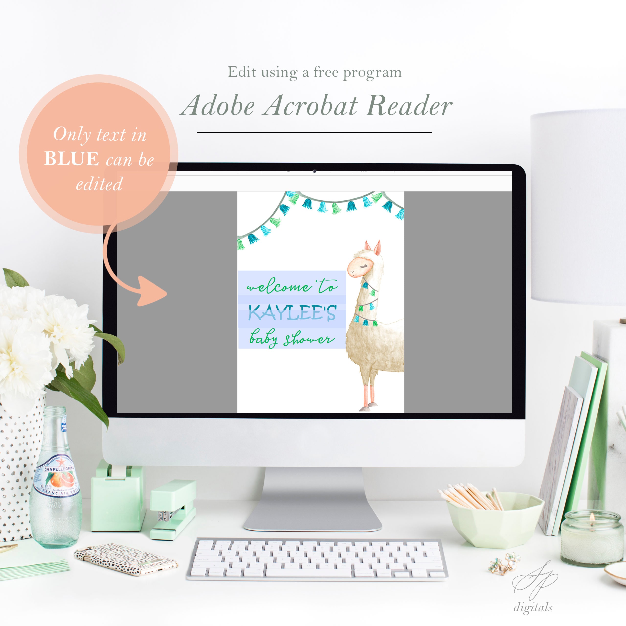 Llama Welcome Alpaca Sign Baby Shower Boy Girl Editable - Etsy