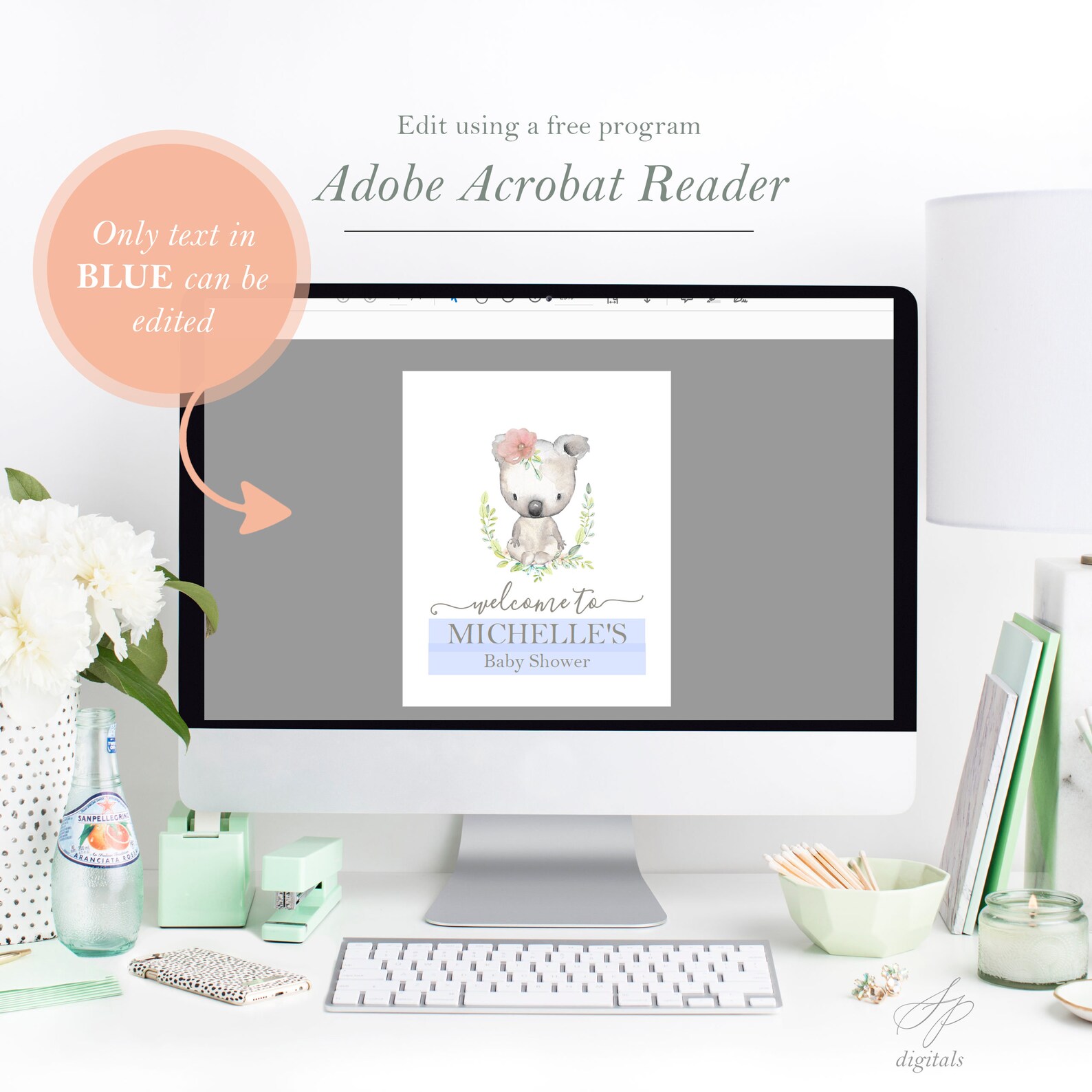 Koala Welcome Sign Baby Shower Birthday Signage Editable Template ...