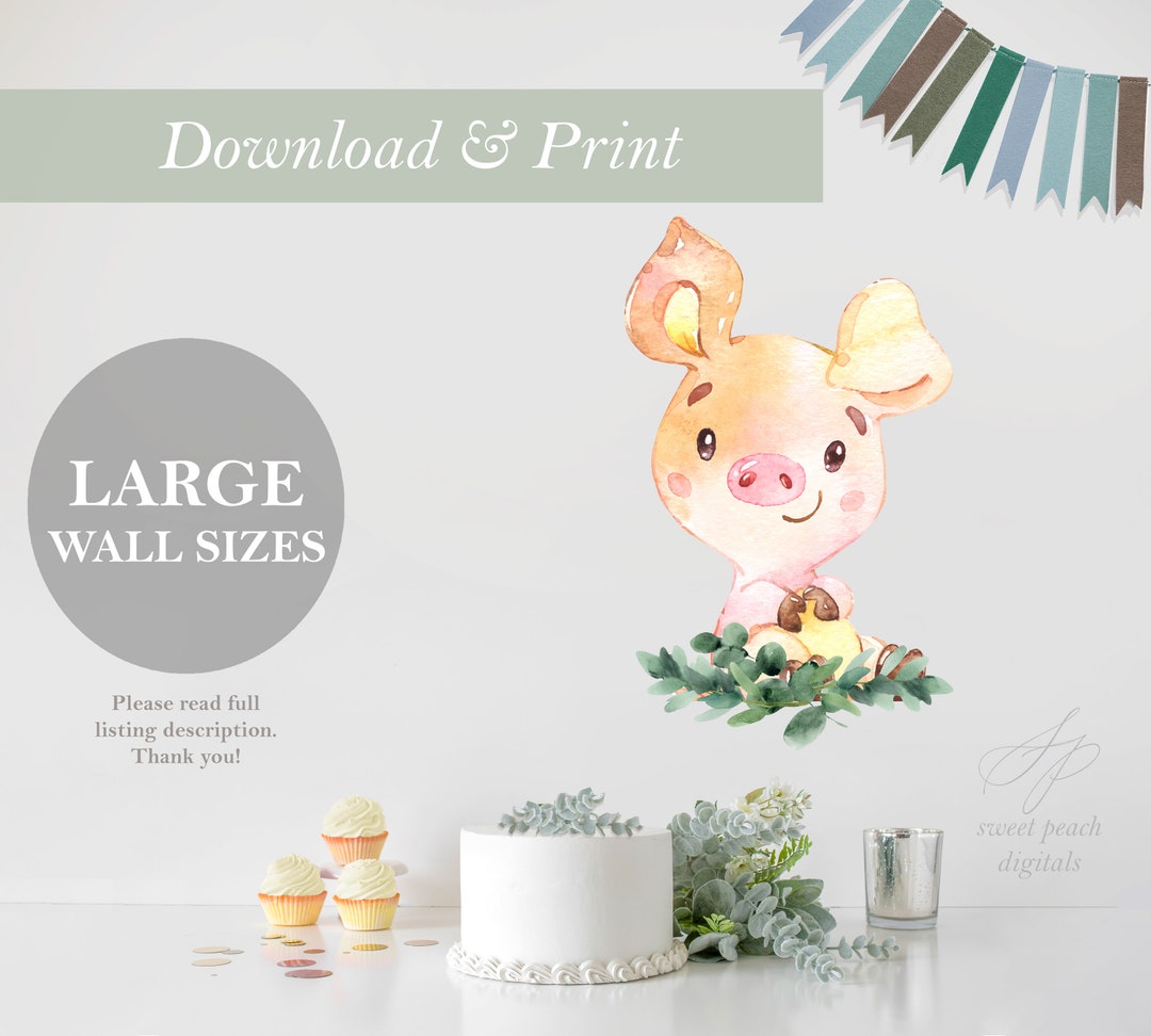 LARGE Pig Wall Size Cut Out Farm Piglet Printable Files Farmer Baby ...