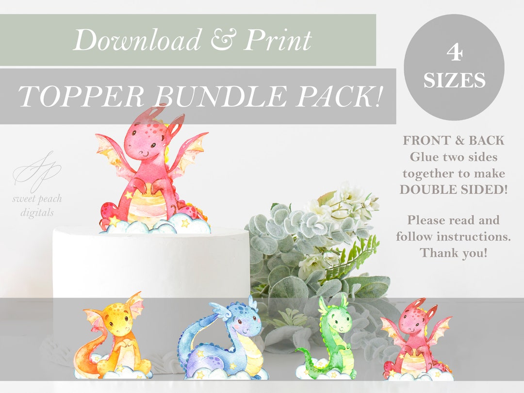 BUNDLE Dragon Cake Toppers 4 Sizes Birthday Cut Out Cloud Printable ...