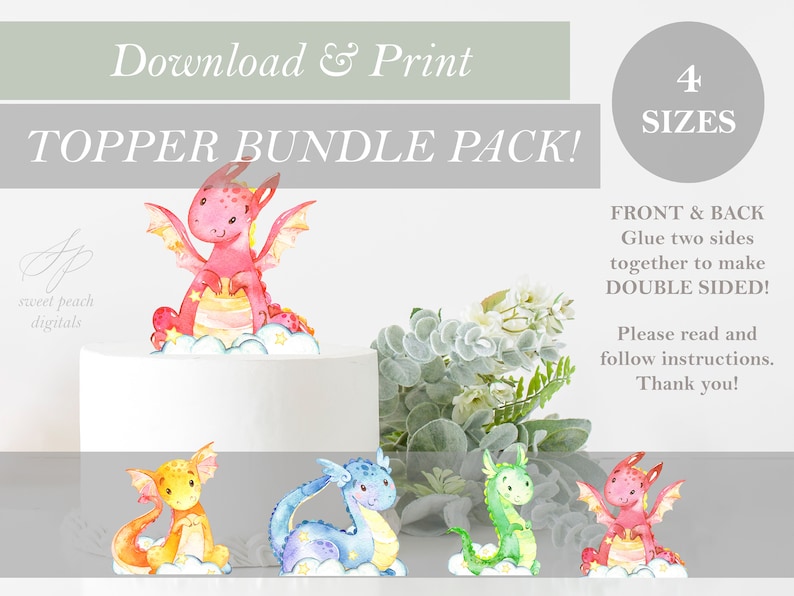 BUNDLE Dragon Cake Toppers 4 Sizes Birthday Cut Out Cloud | Etsy