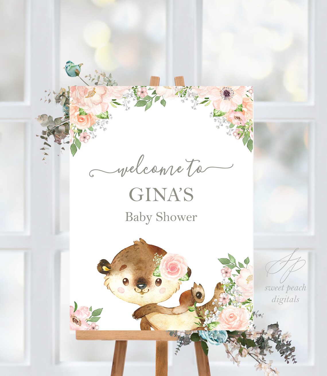 Otter Welcome Baby Shower Sign Woodland Forest Animal Digital Printable ...