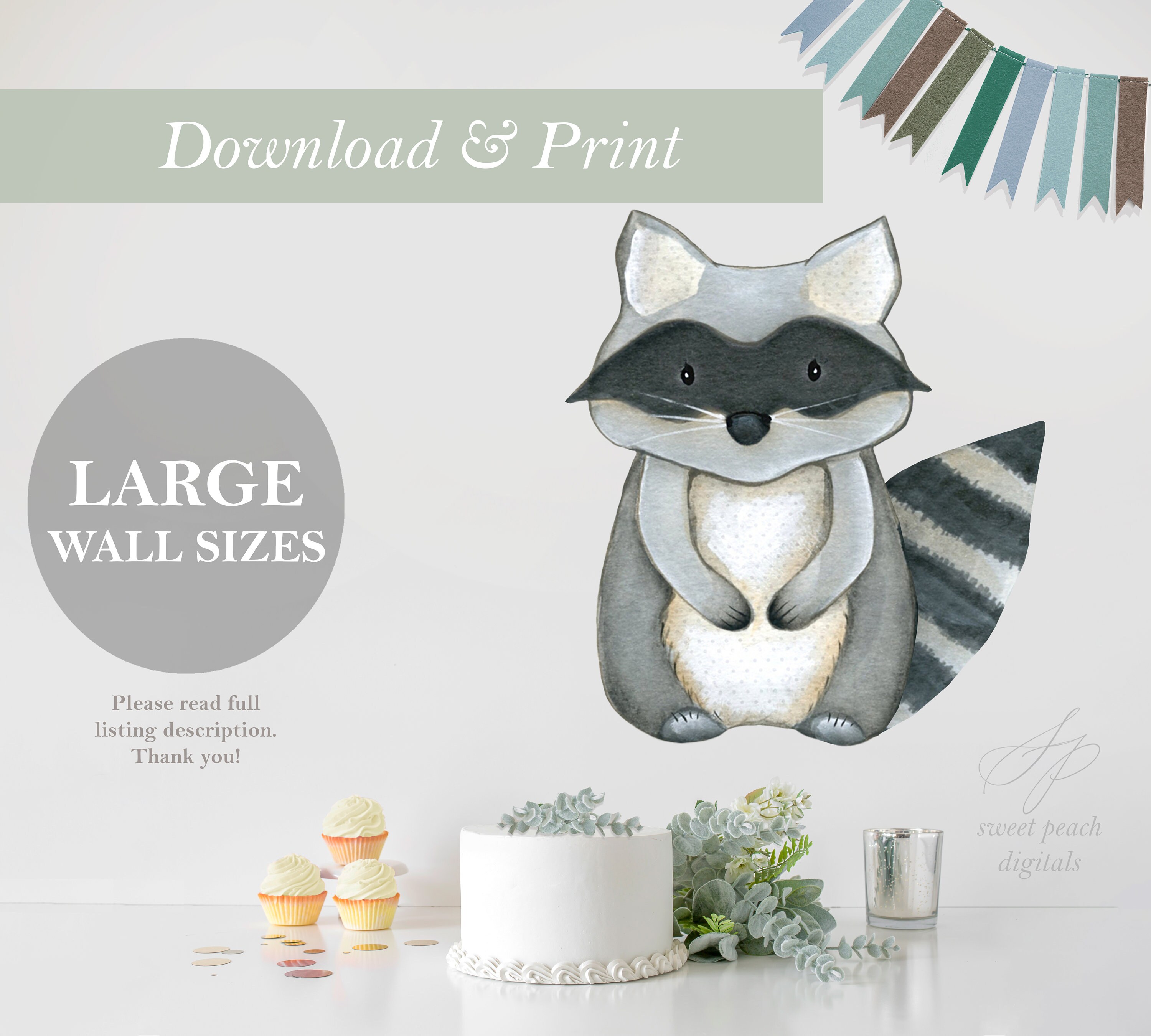 LARGE Raccoon Forest Woodland Cut Out Printable Files Woods | Etsy