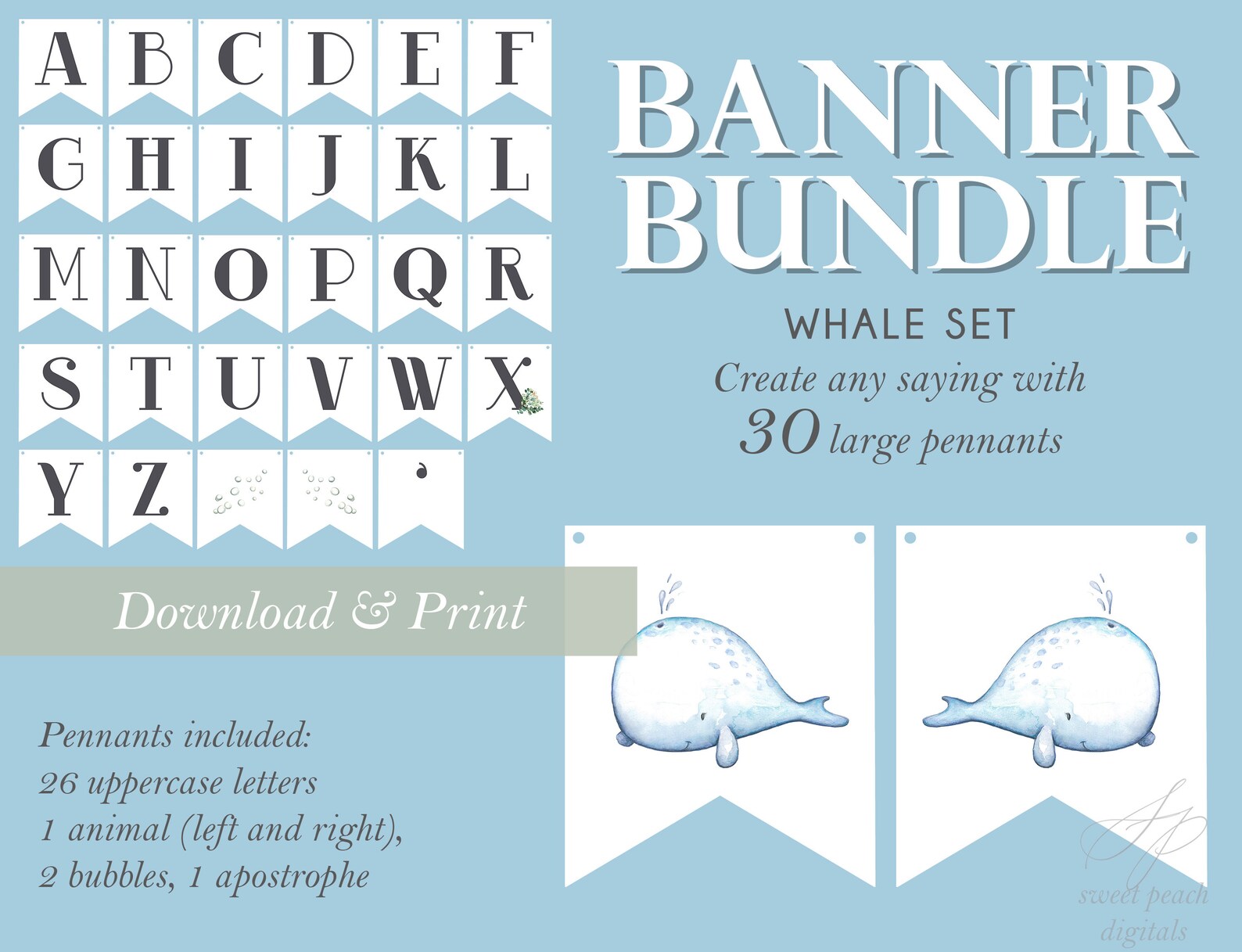Whale Banner Large Bundle Ocean Under the Sea Party Baby Shower ...