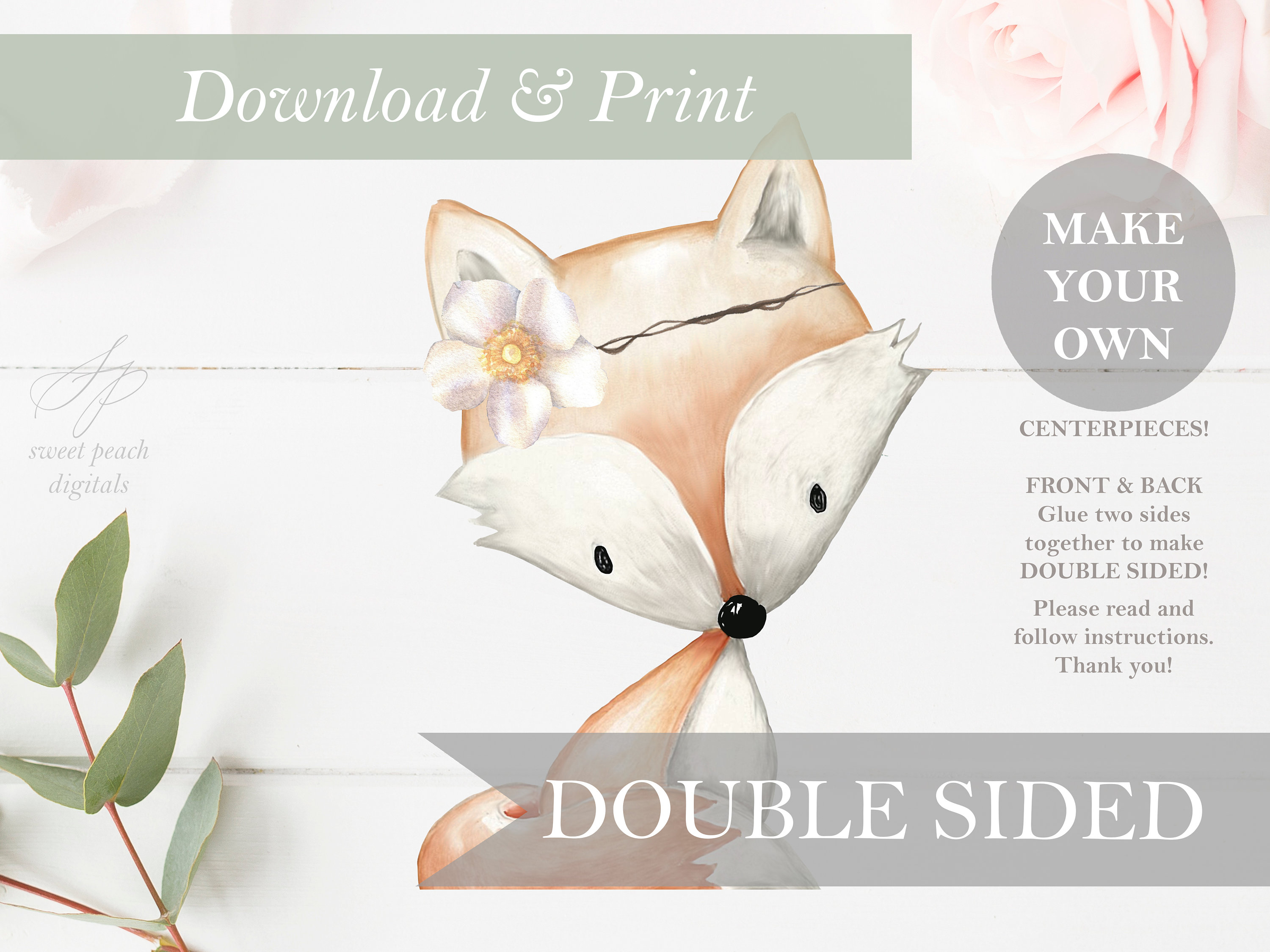 Boho Fox Table Decoration Woodland Baby Shower Party Decor | Etsy