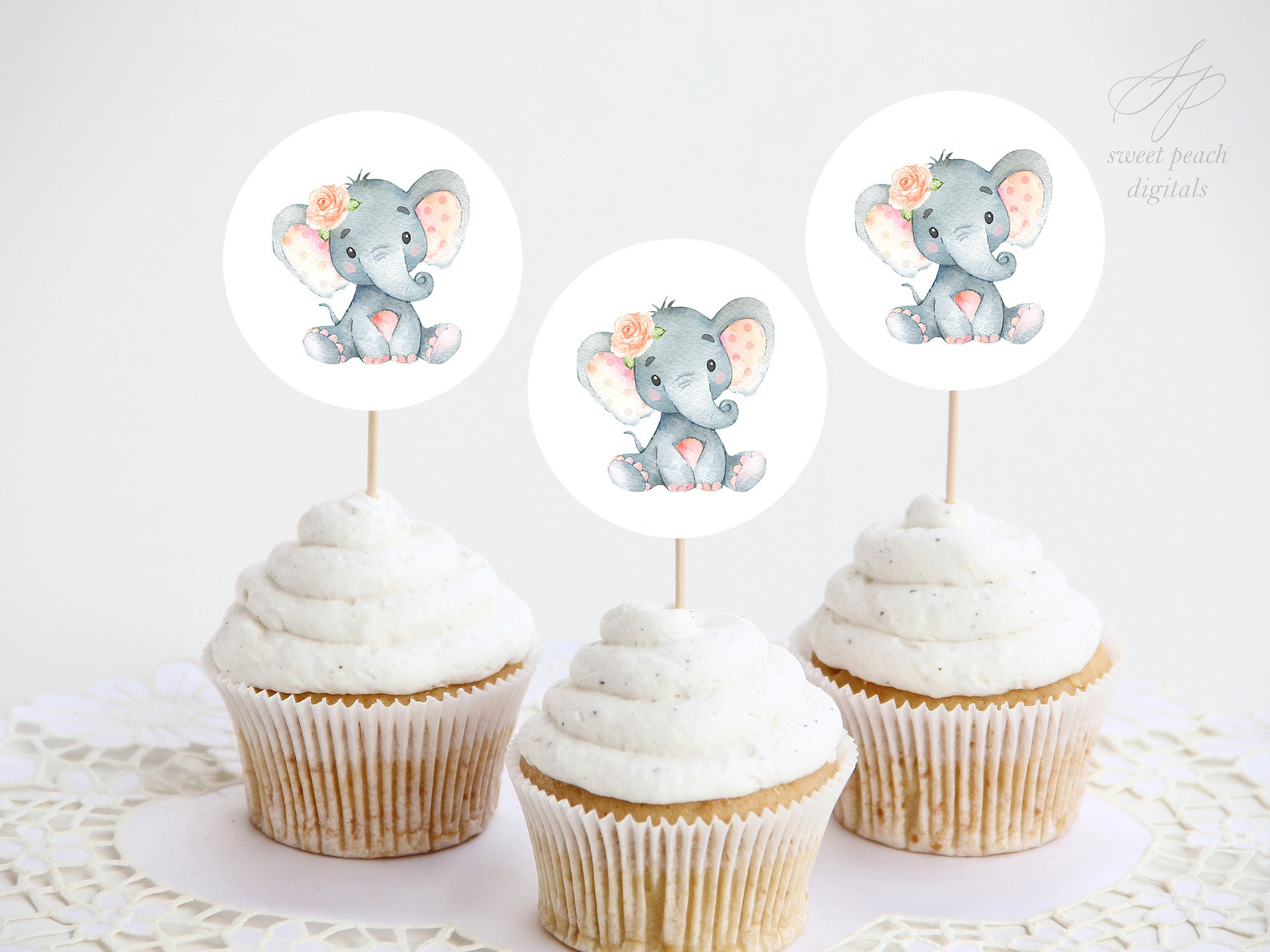 Elephant Cupcake Topper Digital Printable Cup Cake Decoration Baby ...