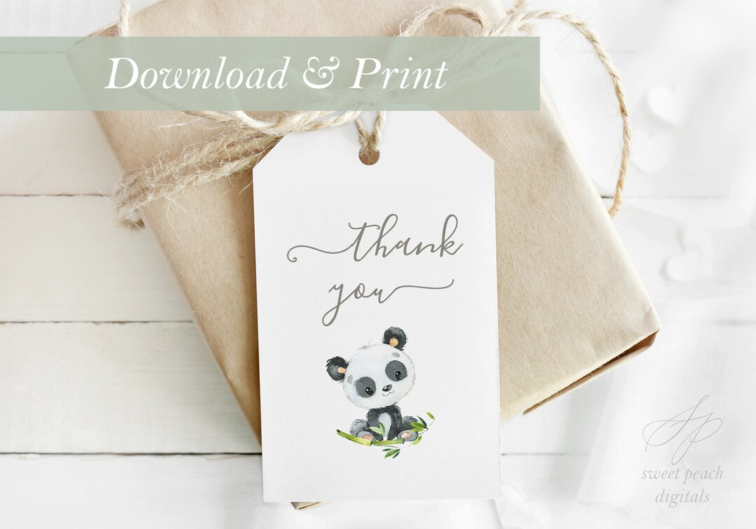 Panda Gift Tags Favor Tag Safari Baby Shower Birthday Floral Digital ...