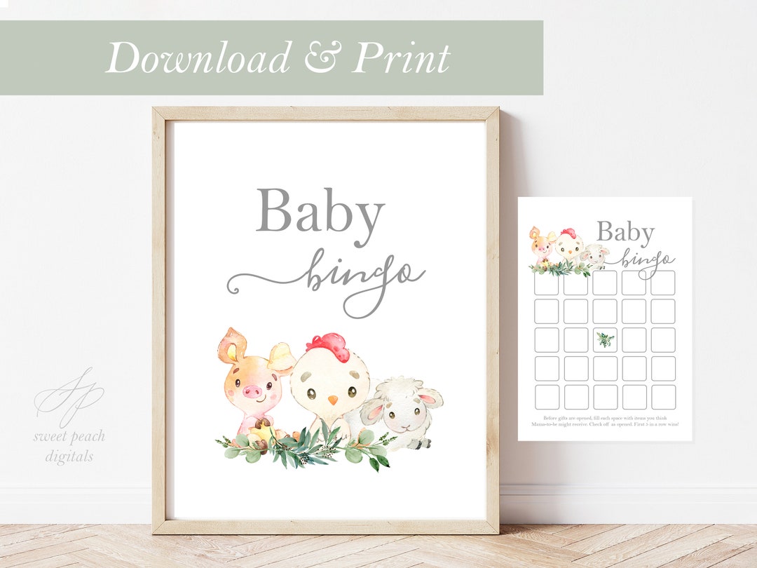 Farm Baby Shower Game Baby Bingo Card Digital Farmer Chicken Rooster ...