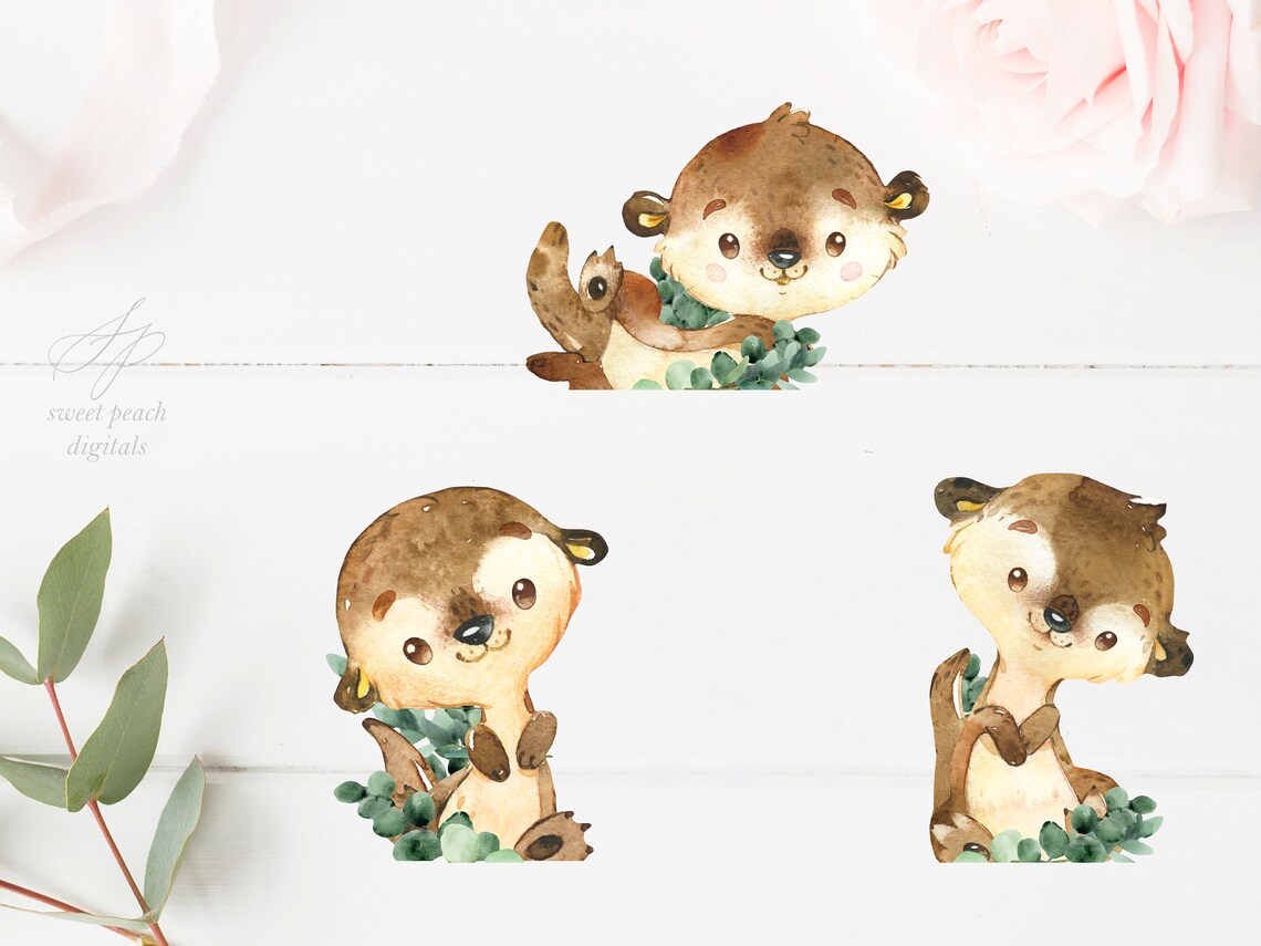 BUNDLE Otter Cake Topper 4 Sizes Woodland Forest Print and Cut Out ...