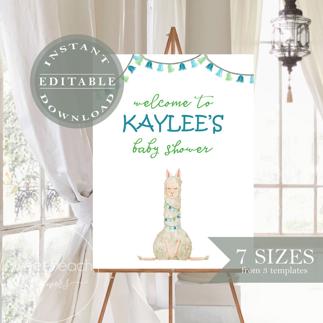 Llama Welcome Sign Baby Shower Boy Girl Editable Template Digital DIY ...